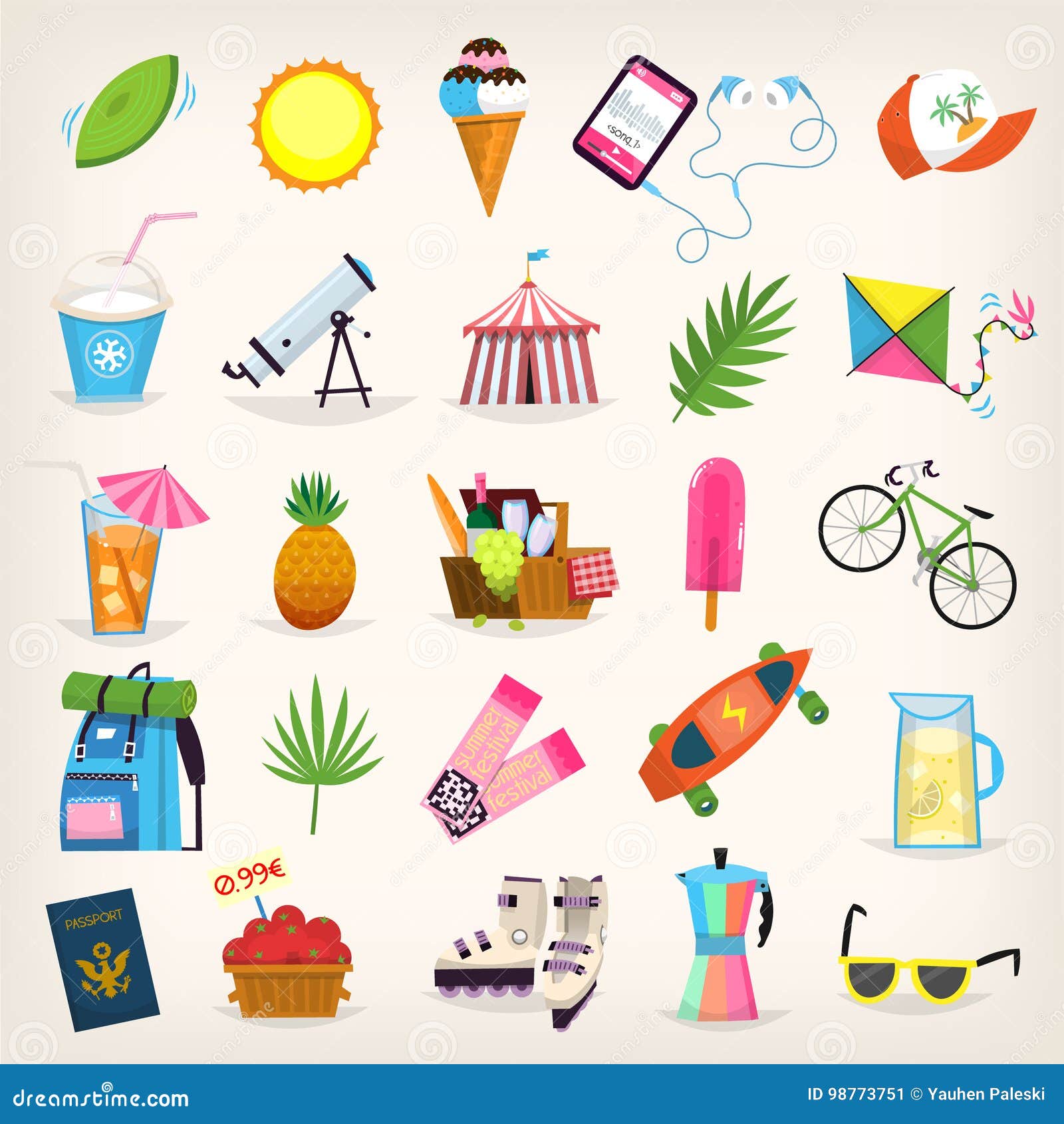 Summer symbols elements stock vector. Illustration of brochure - 98773751