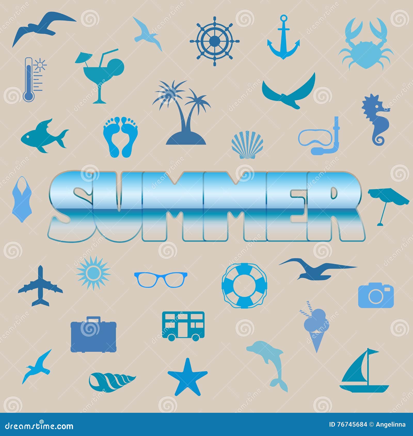 Summer symbols stock vector. Illustration of sand, sailer - 76745684