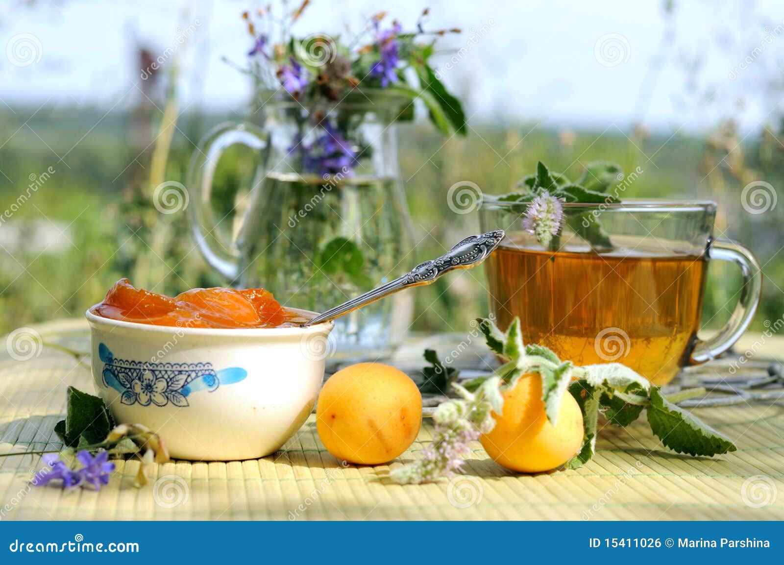 Summer tea time stock photo. Image of natura, apricot - 15411026