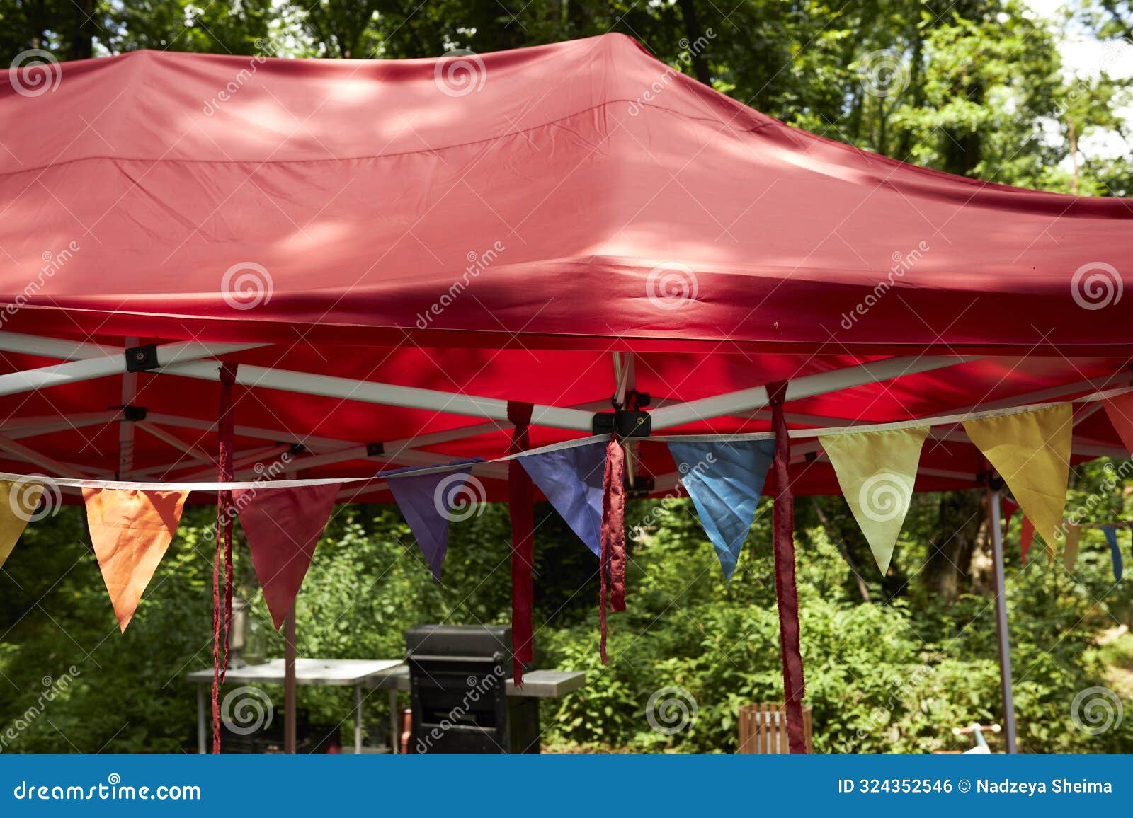 Summer Tent with Flags in the Village Stock Photo - Image of camp, hang ...
