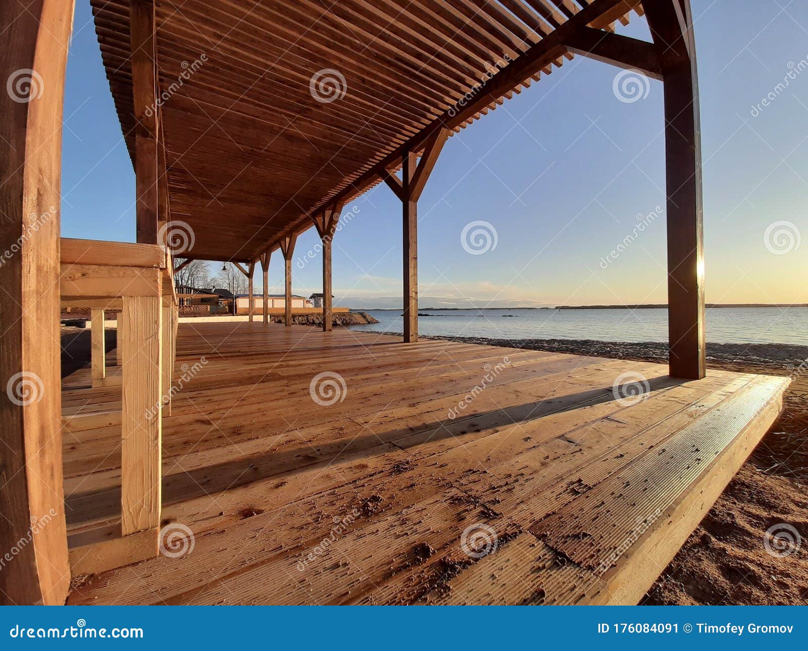 Summer Terrace on the Beach at Sunset Stock Image - Image of terrace ...