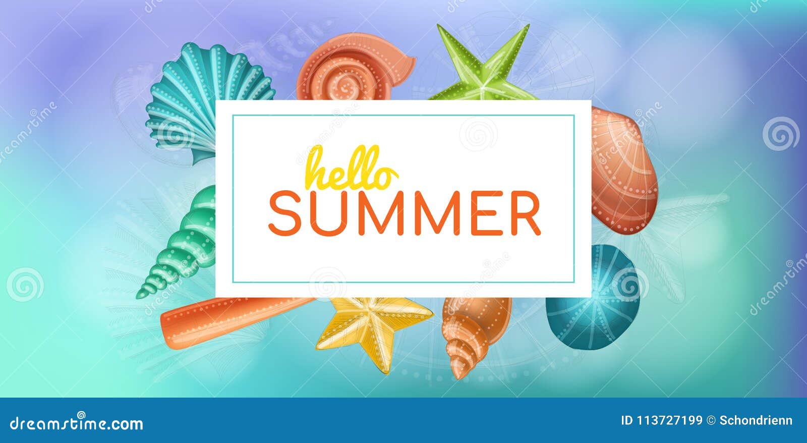 Summer Text Frame with Shell and Starfish Stock Vector - Illustration ...