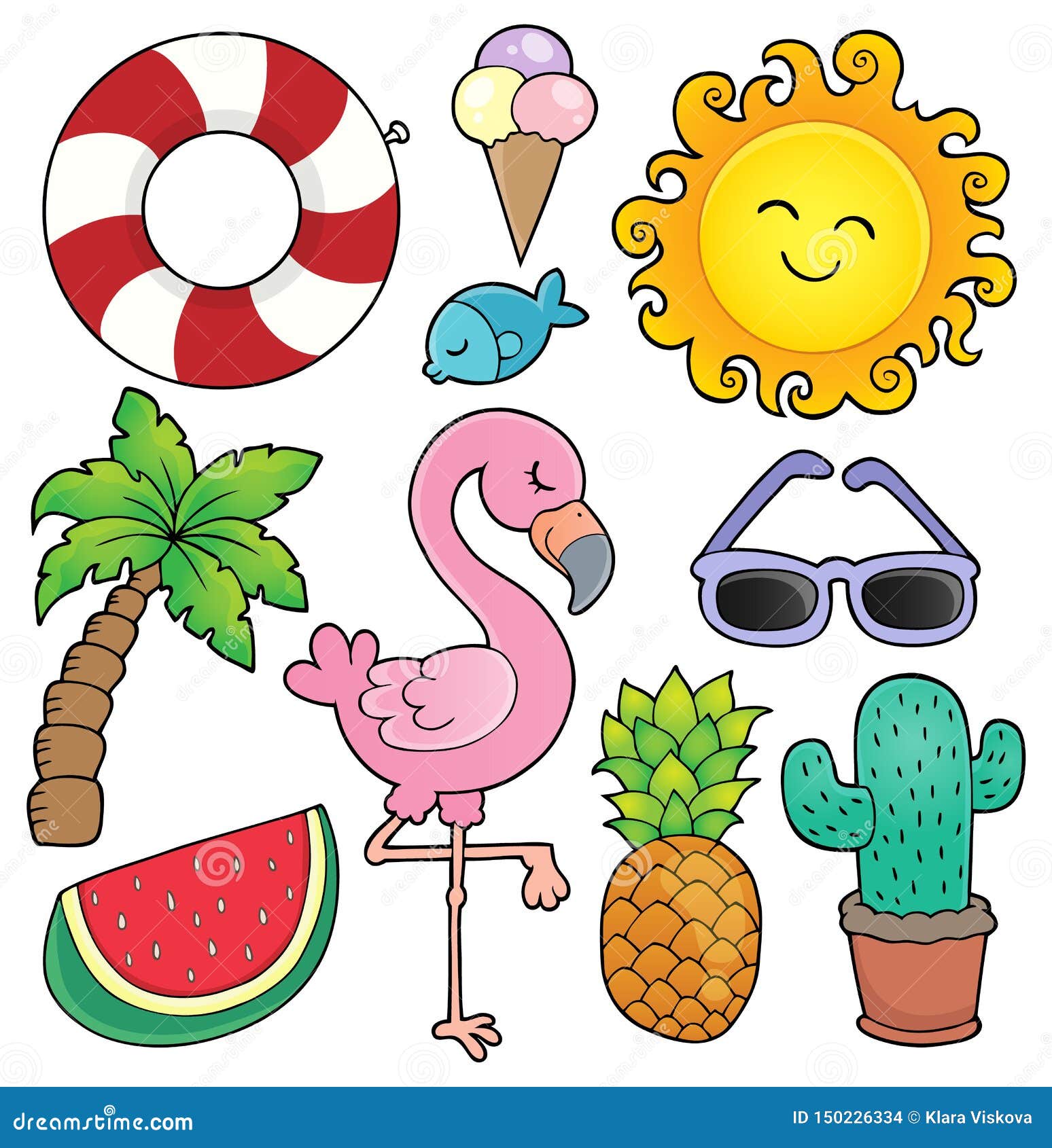 Summer theme collection 1 stock vector. Illustration of bird - 150226334