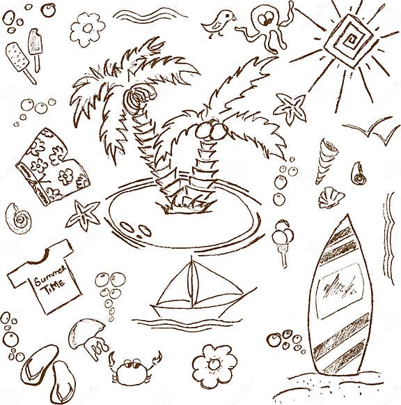 Summer theme doodles stock vector. Illustration of cream - 10120695