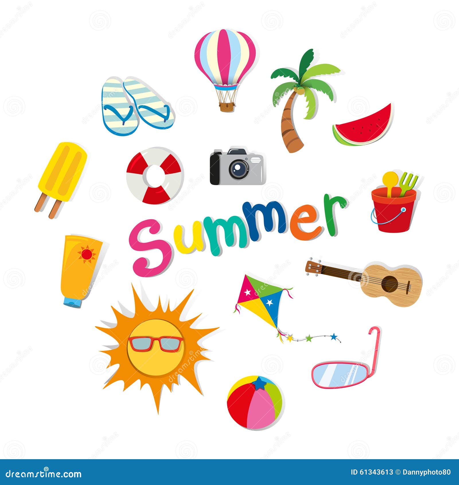 Summer Theme with Food and Objects Stock Vector - Illustration of sign ...