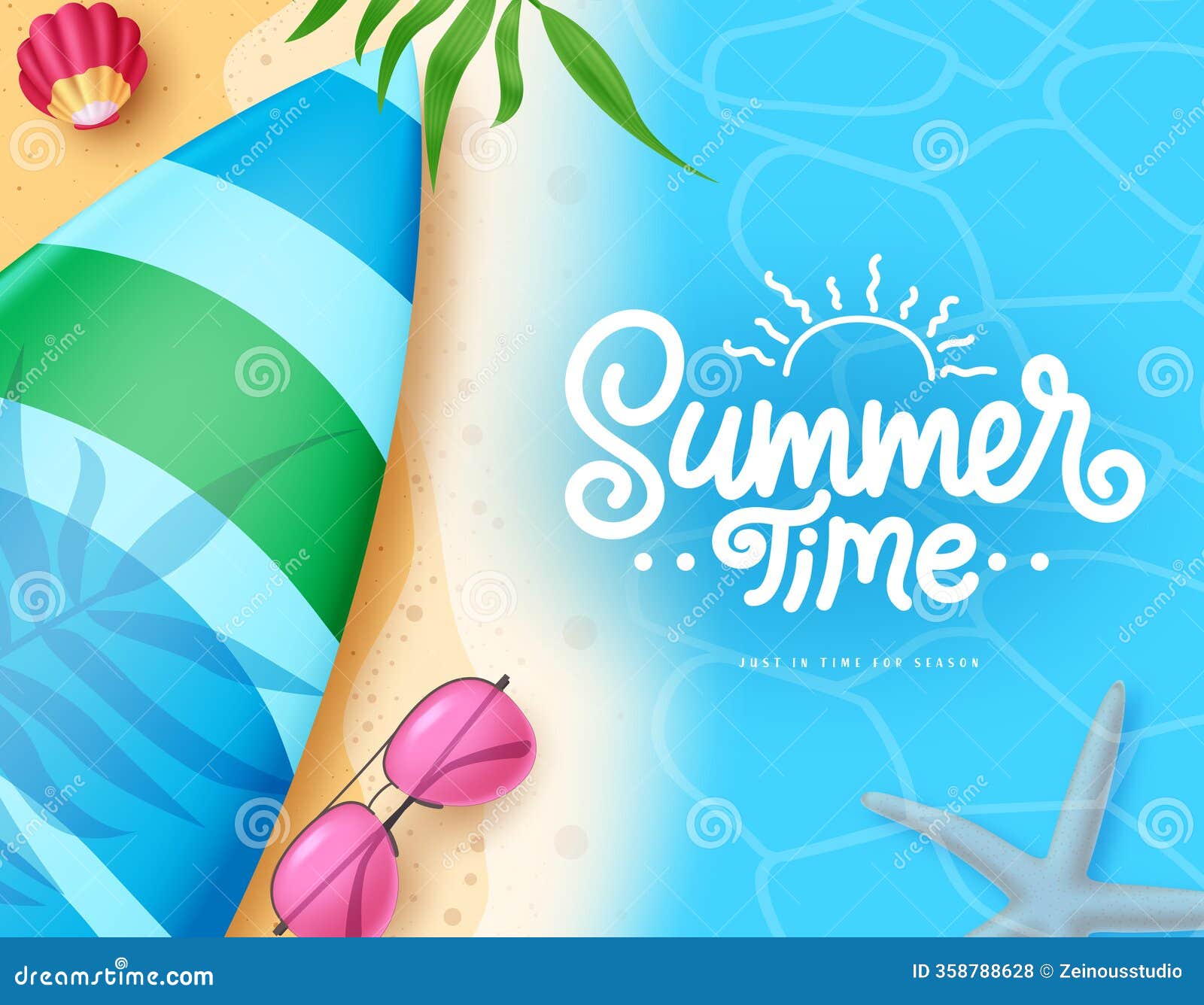 Summer Time Background Clipart Design. Summer Time Text in Blue Beach ...