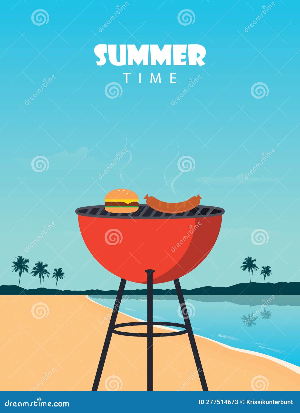Summer Time Barbeque Grill on Tropical Palm Beach Stock Vector ...