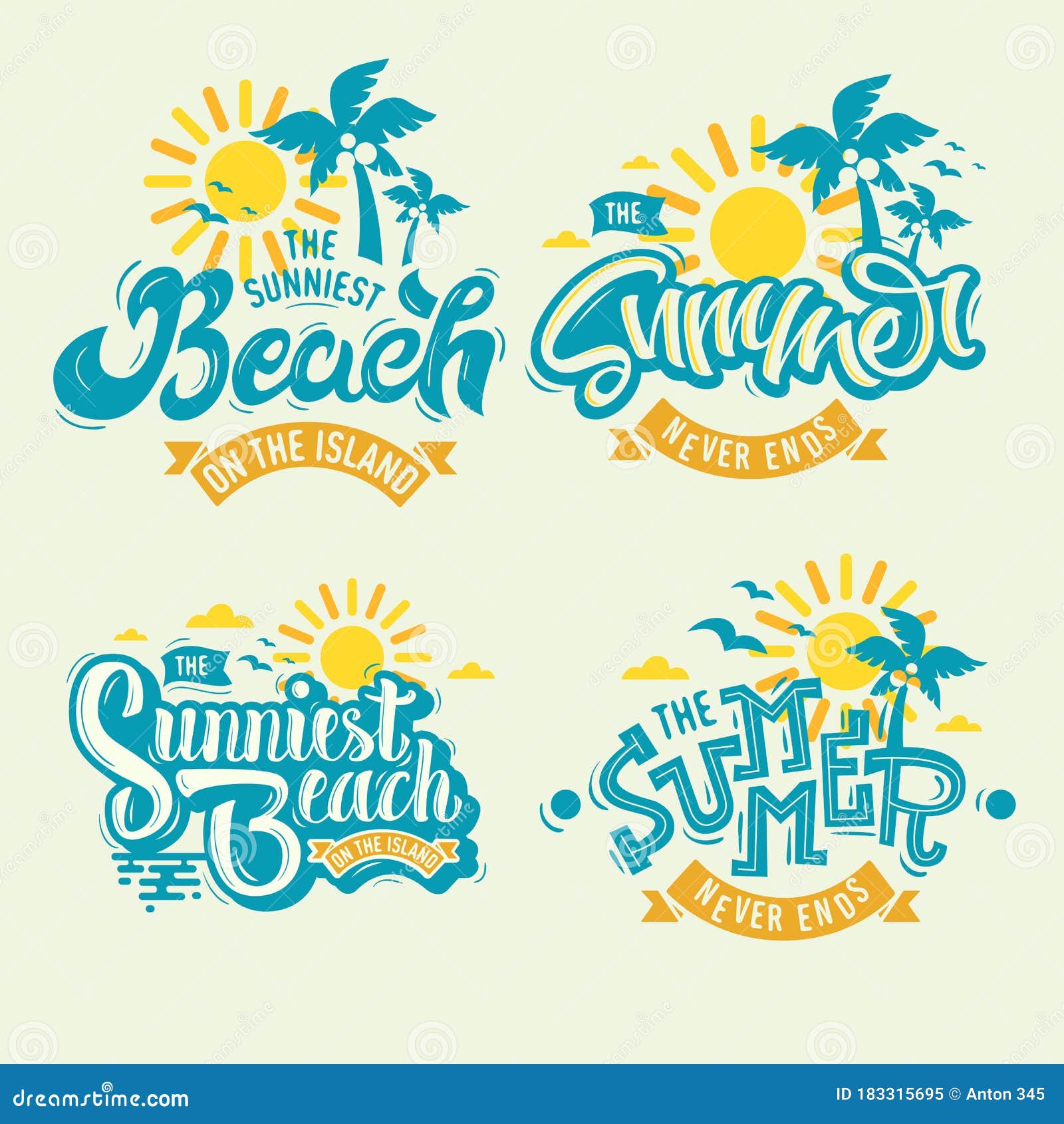 Summer Time Beach Life Hand Lettering Vector Illustrations Set Designs ...