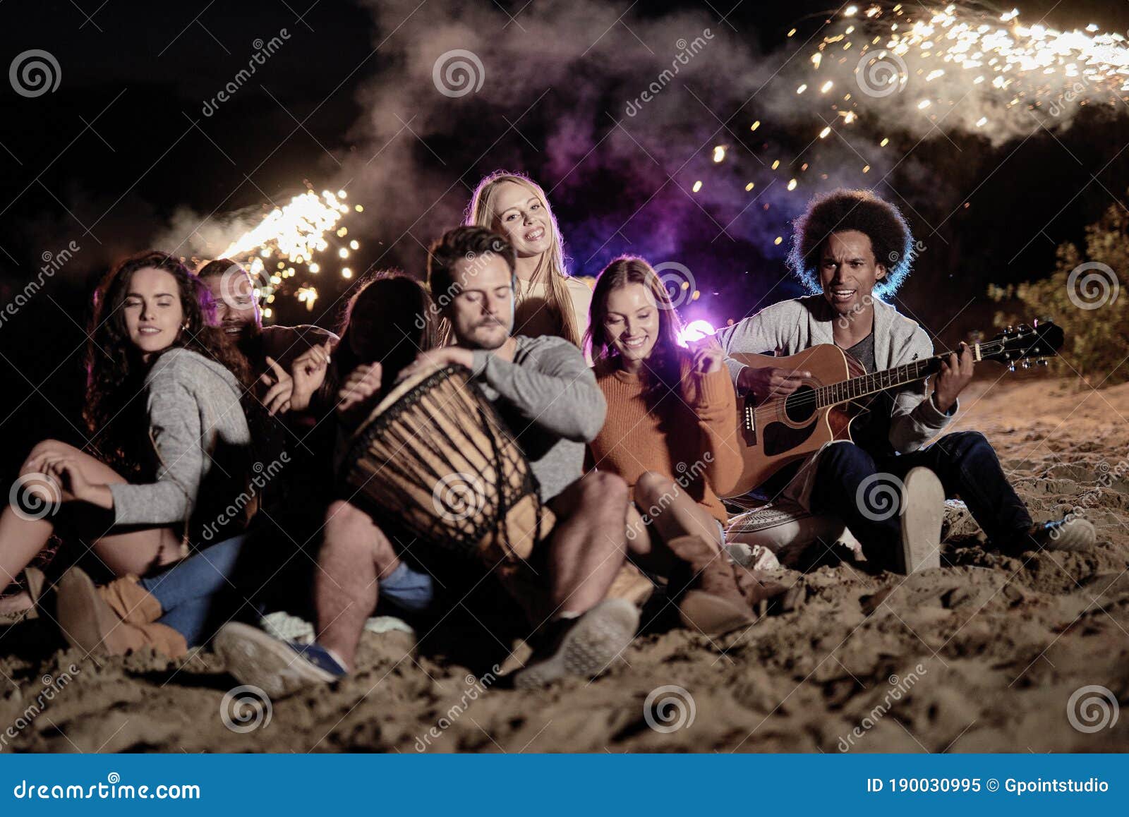 Summer Time on the Beach at Night Stock Image - Image of friends ...