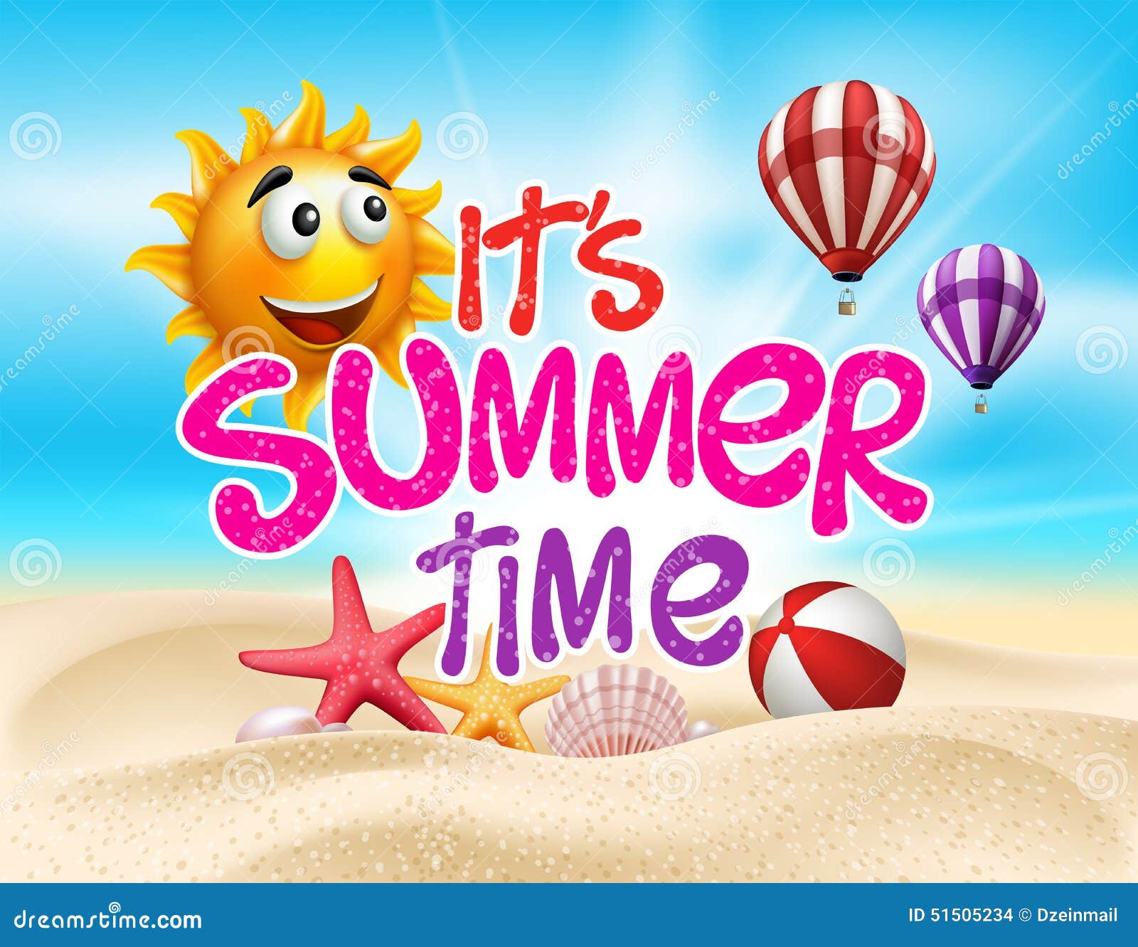 Summer Time in Beach Sea Shore with Realistic Objects Stock Vector ...