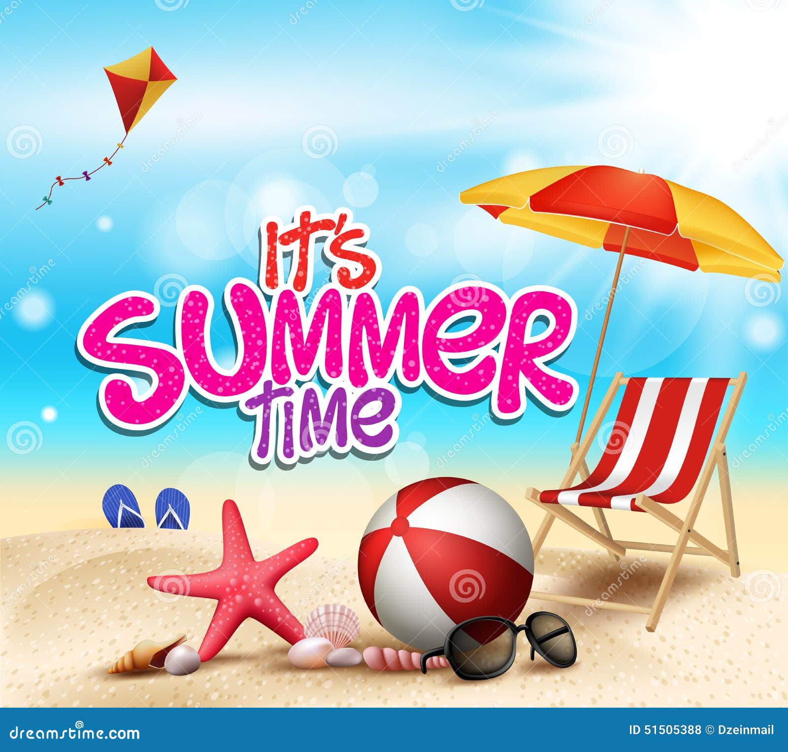 Summer Time in Beach Sea Shore with Realistic Objects Stock Vector ...