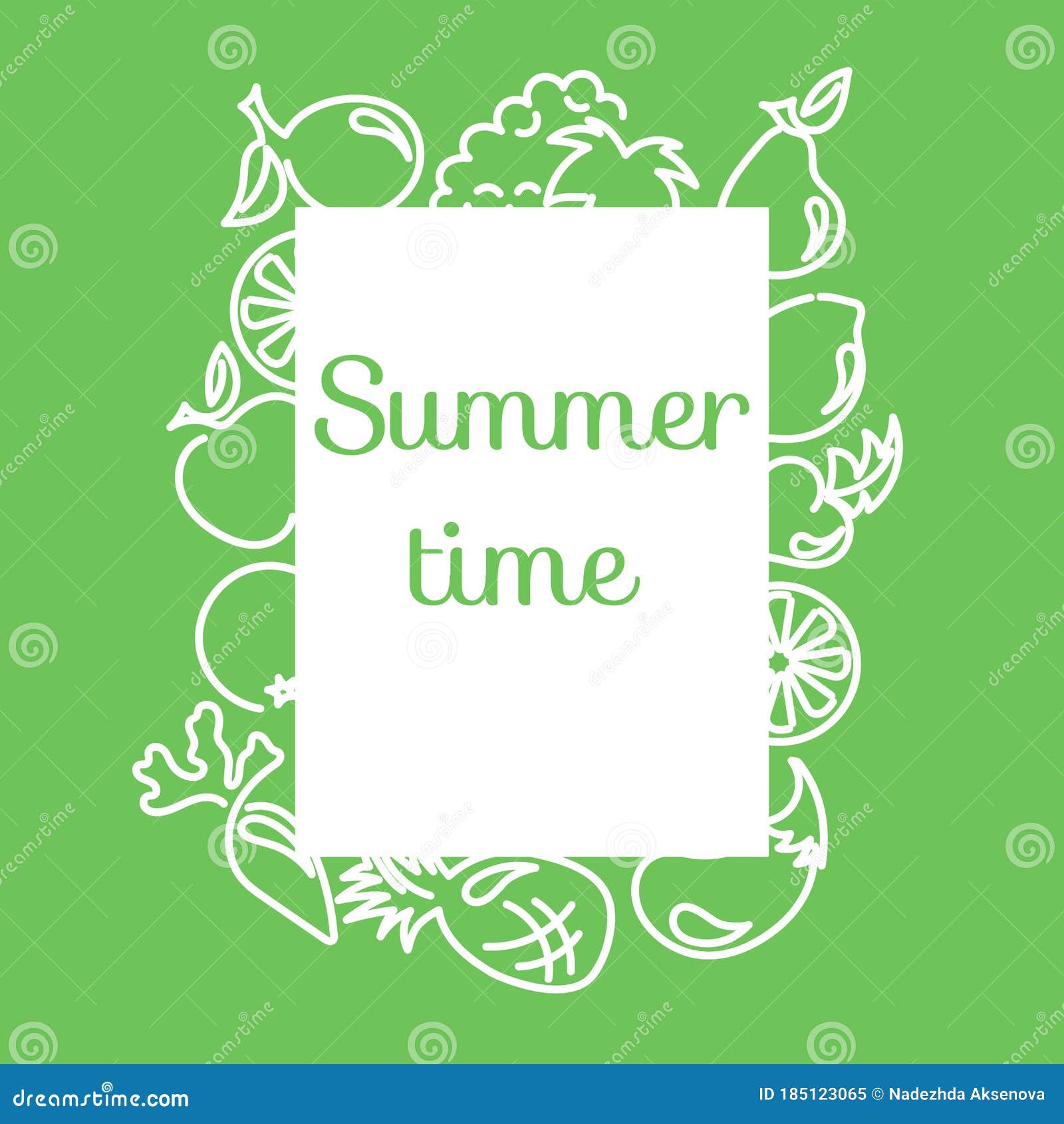 Summer Time. Frame. Fruits and Vegetables, Outline. Vector Stock ...