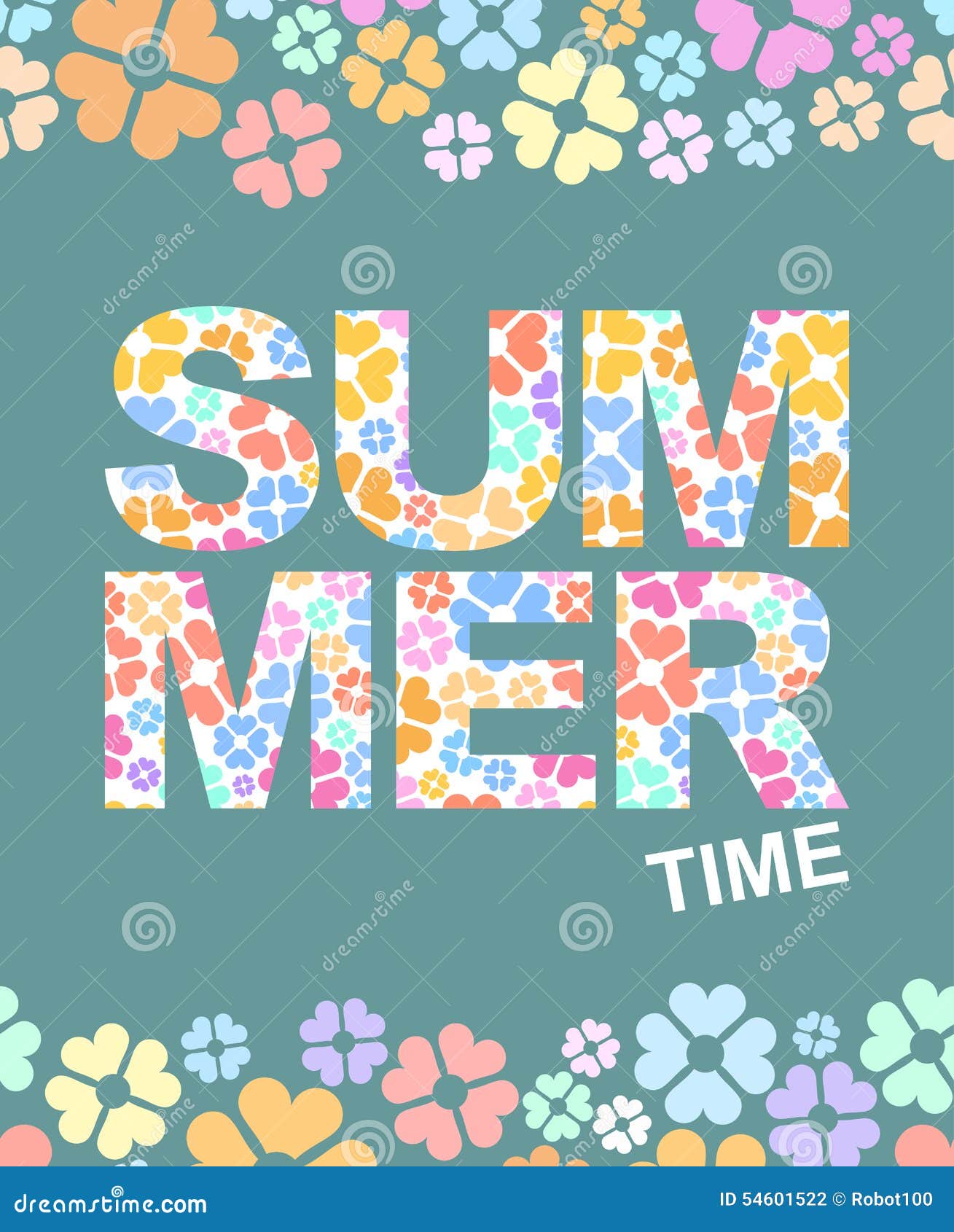 Summer Time Graphic Illustration with Flowers. Vector Background Stock ...