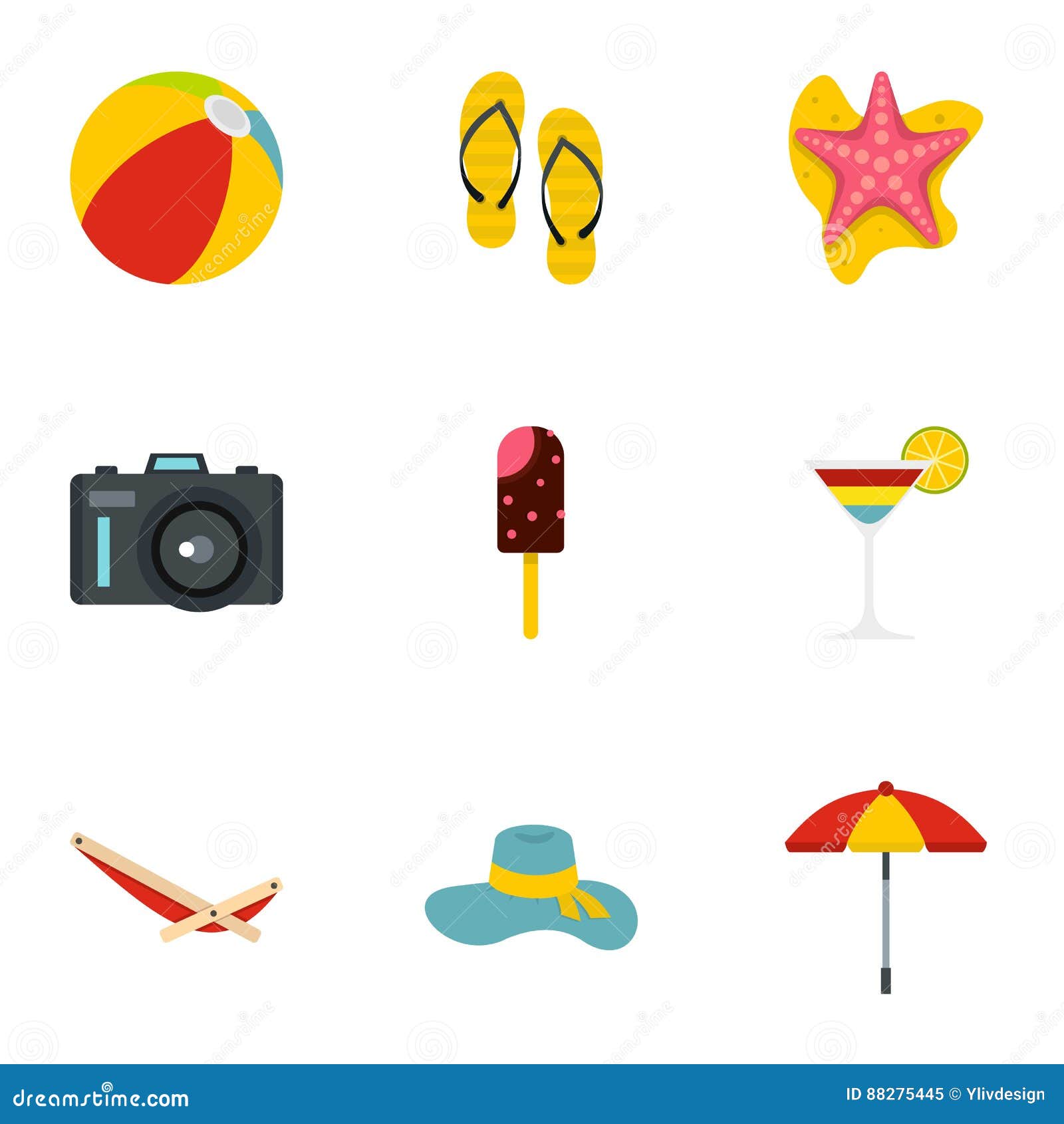 Summer Time Icons Set, Flat Style Stock Vector - Illustration of ...