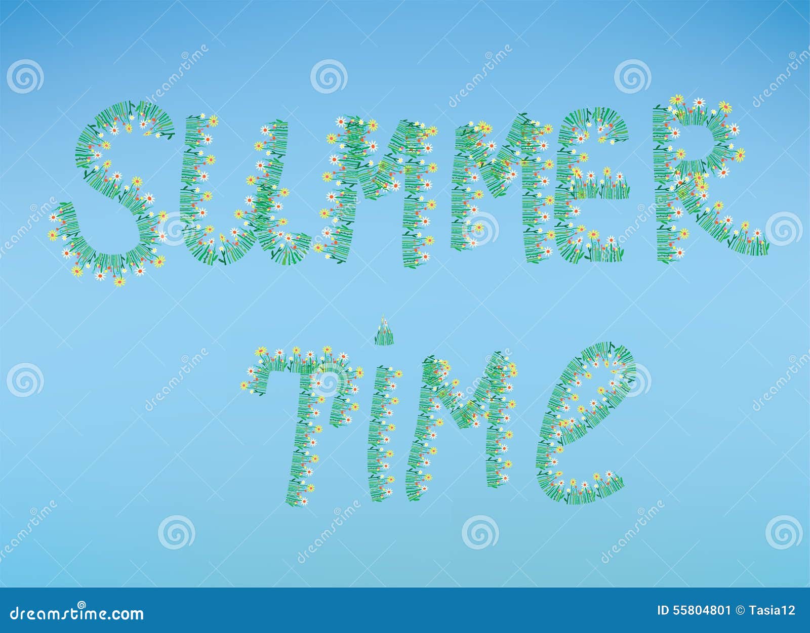 Summer Time Illustration with Flowers and Sky Stock Vector ...