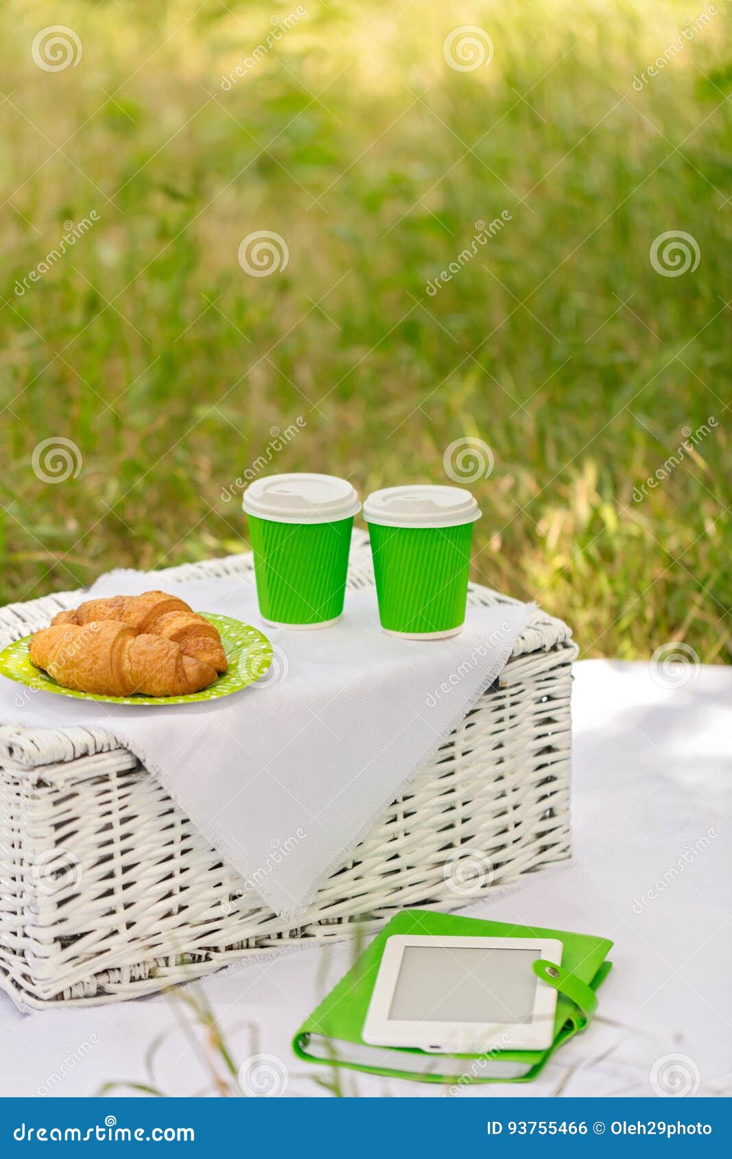 Summer Time: Picnic on the Grass - Coffee and Croissants. Stock Photo ...