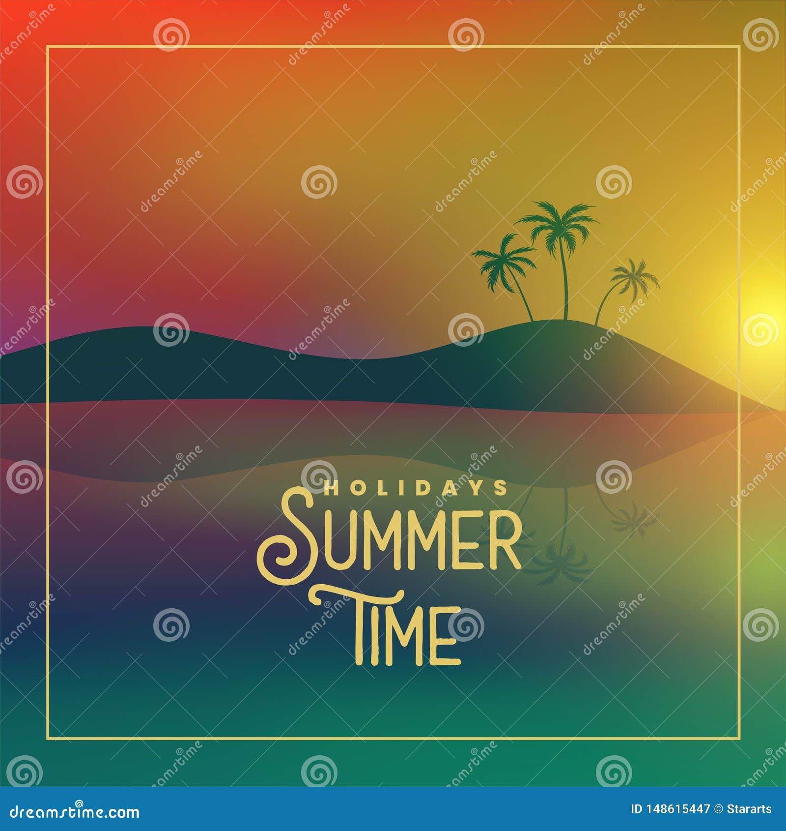 Summer Time Poster with Beach Sunset Scene Stock Vector - Illustration ...