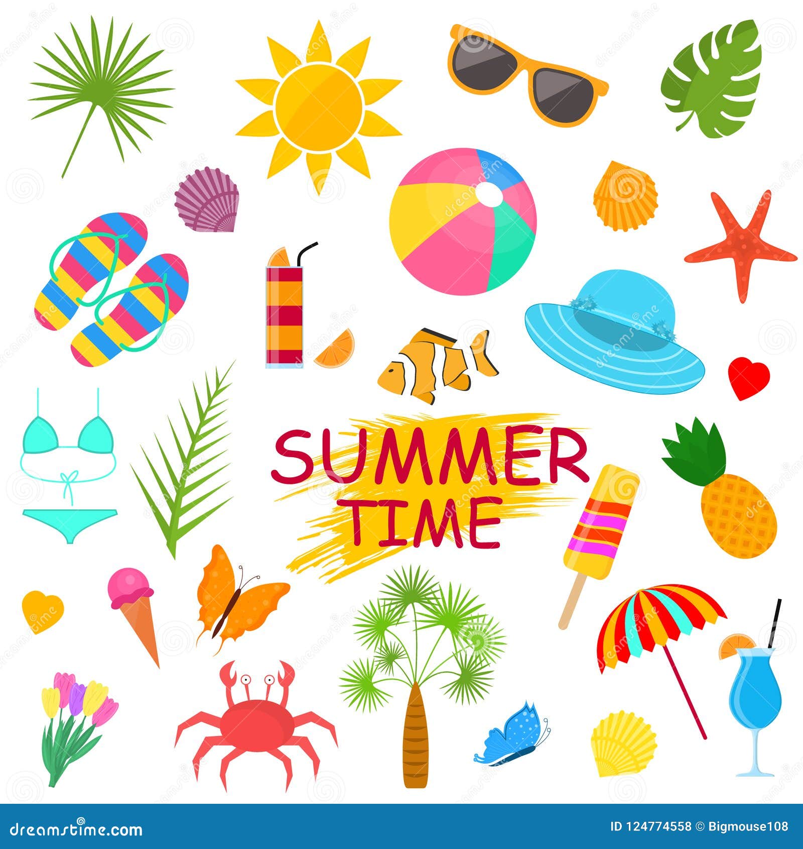 Summer Time Poster Color Elements Set. Vector Stock Vector ...