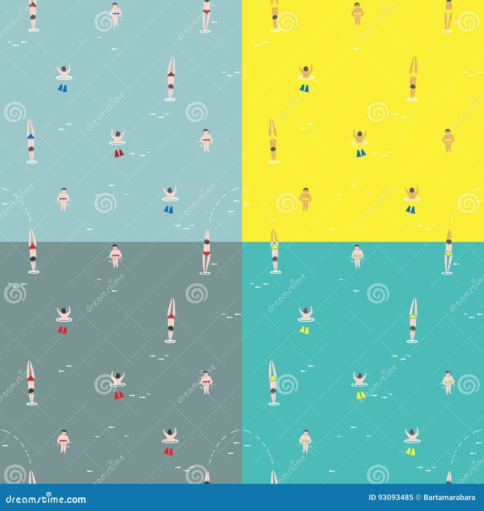 Summer Time Seamless Pattern with Swimming Children. Stock Vector ...