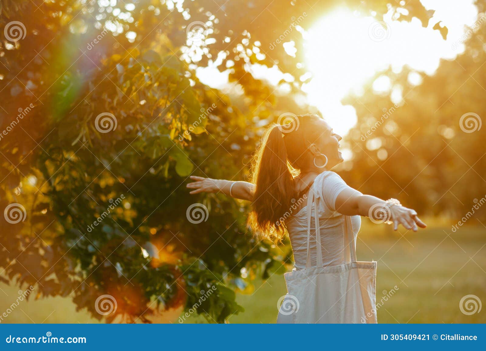 Smiling Trendy Woman In White Shirt Outdoors Stock Image Image Of