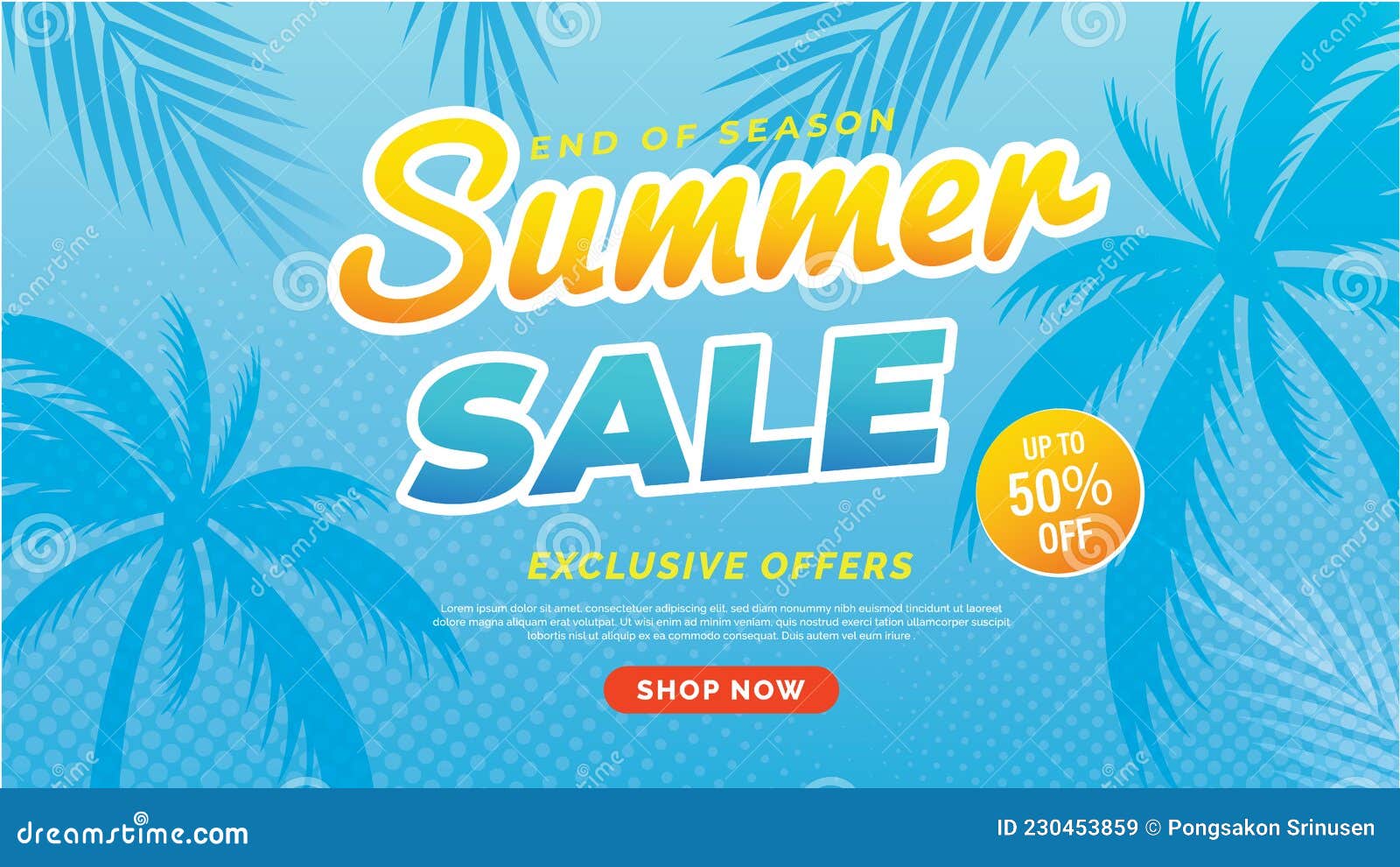 Summer Time Vector Banner Design with Elements in Background. Vector ...