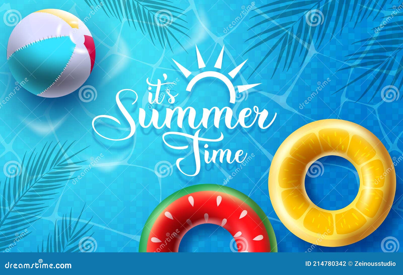 Summer Time Vector Banner Design. It`s Summer Time Text In Swimming ...