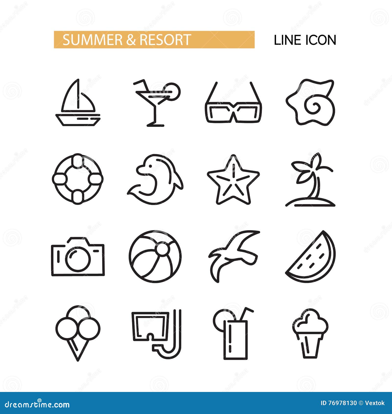 Summer Time Vector Icons Set Stock Vector - Illustration of climate ...