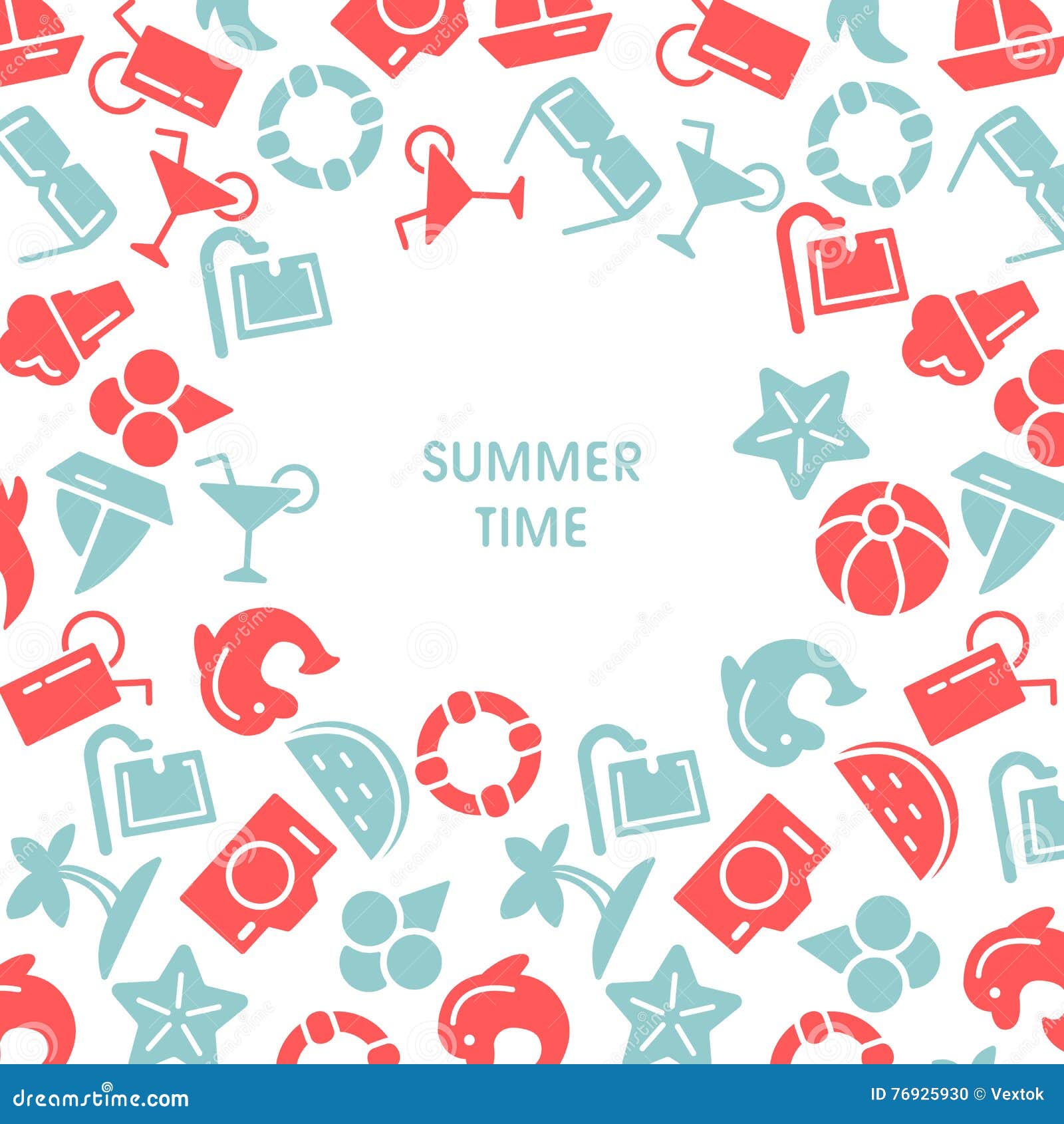 Summer Time Vector Illustrations with Icons Stock Vector - Illustration ...