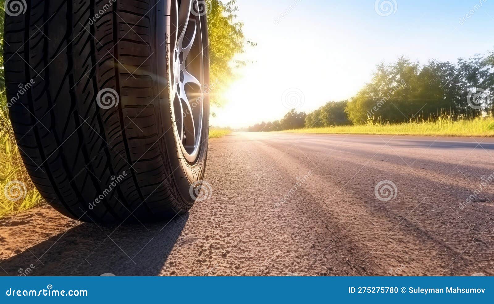 Summer Tires on the Asphalt Road in the Sun Stock Illustration ...