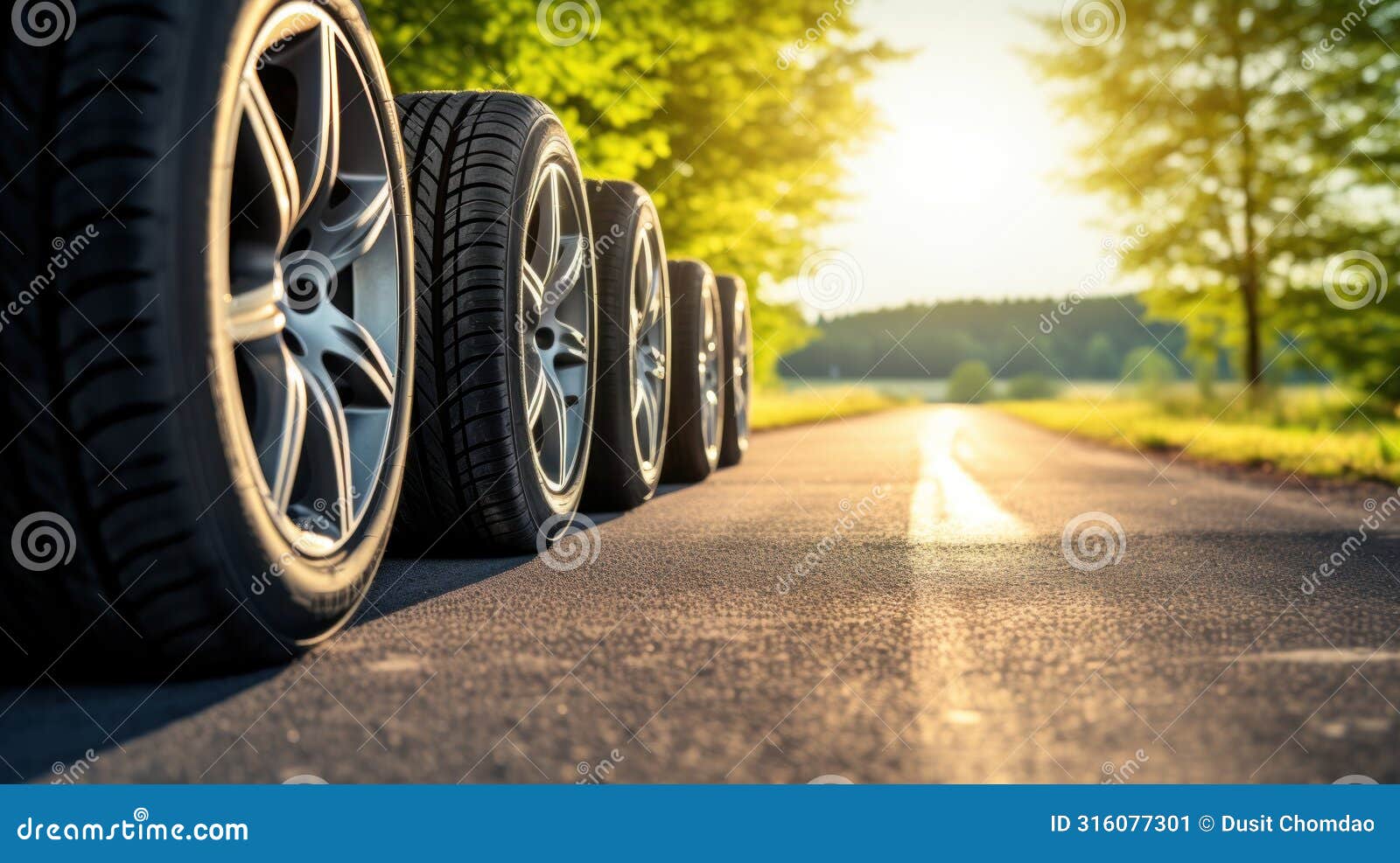 Summer Tires on the Asphalt Road in the Sun Time for Summer Tires ...