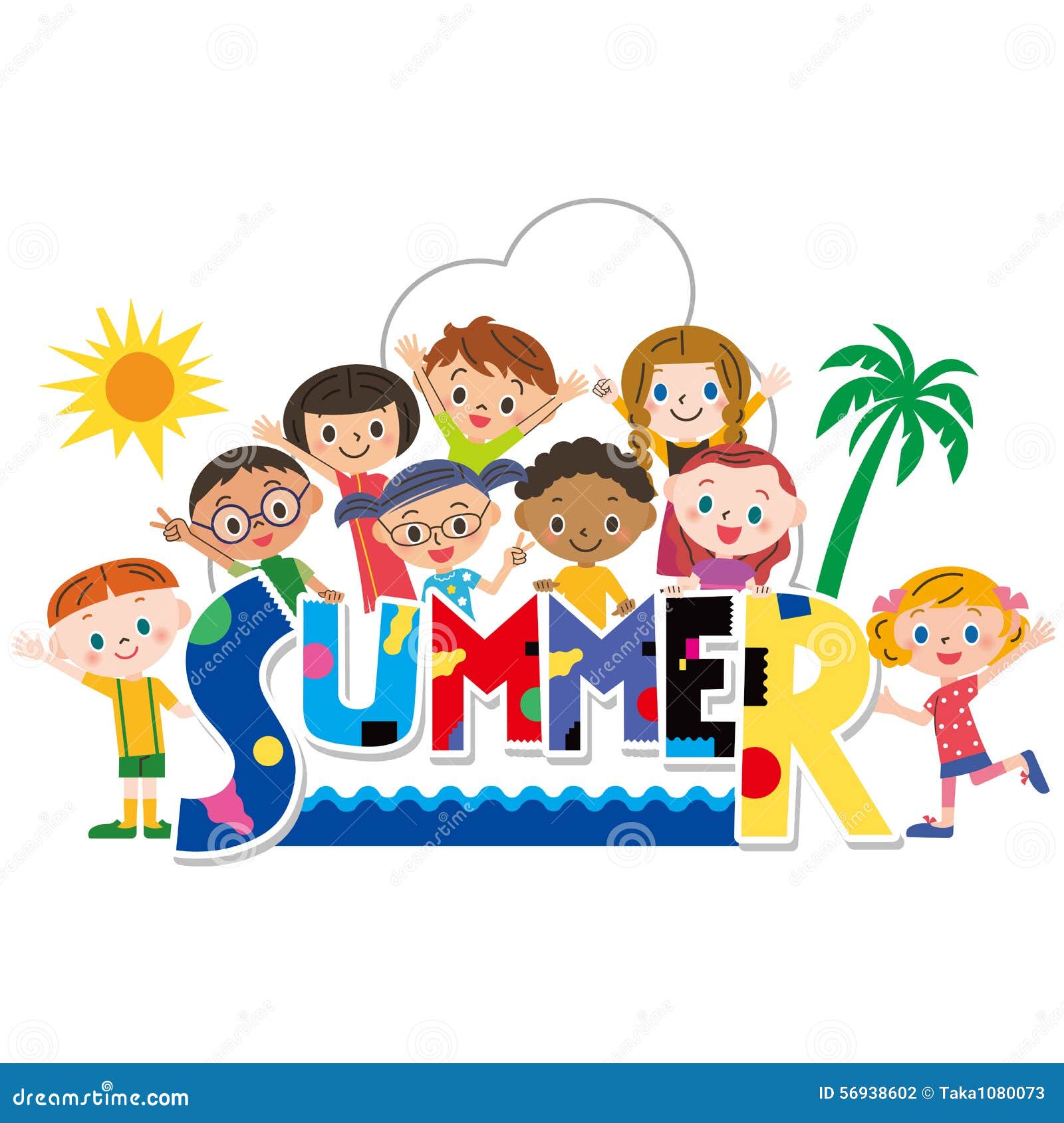 Summer title and children stock vector. Illustration of cloud - 56938602