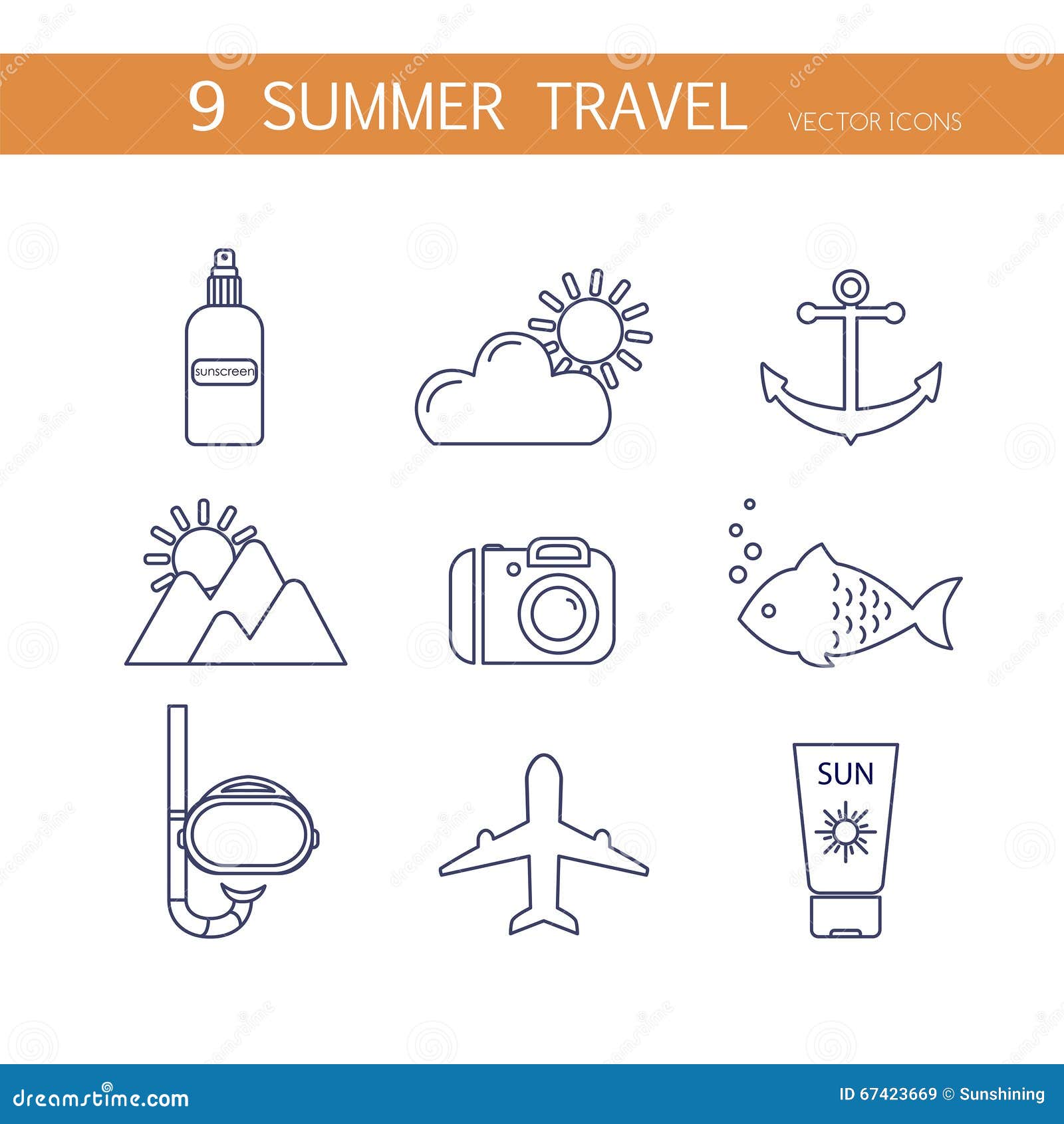 Summer Travel Icons Set Vector. Stock Vector - Illustration of suitcase ...
