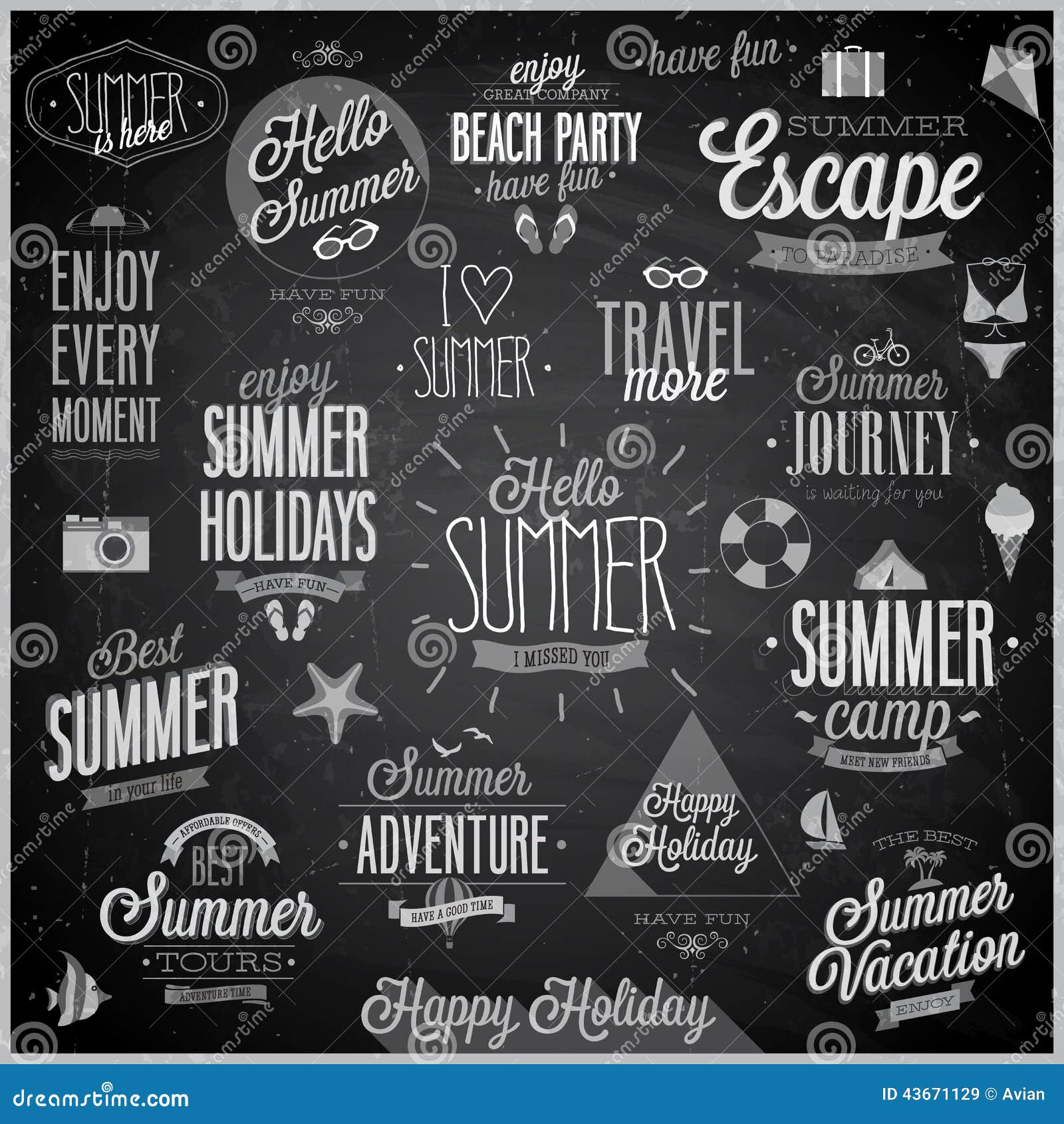Summer and Travel Set - Labels and Emblems - Chalkboard. Stock Vector ...