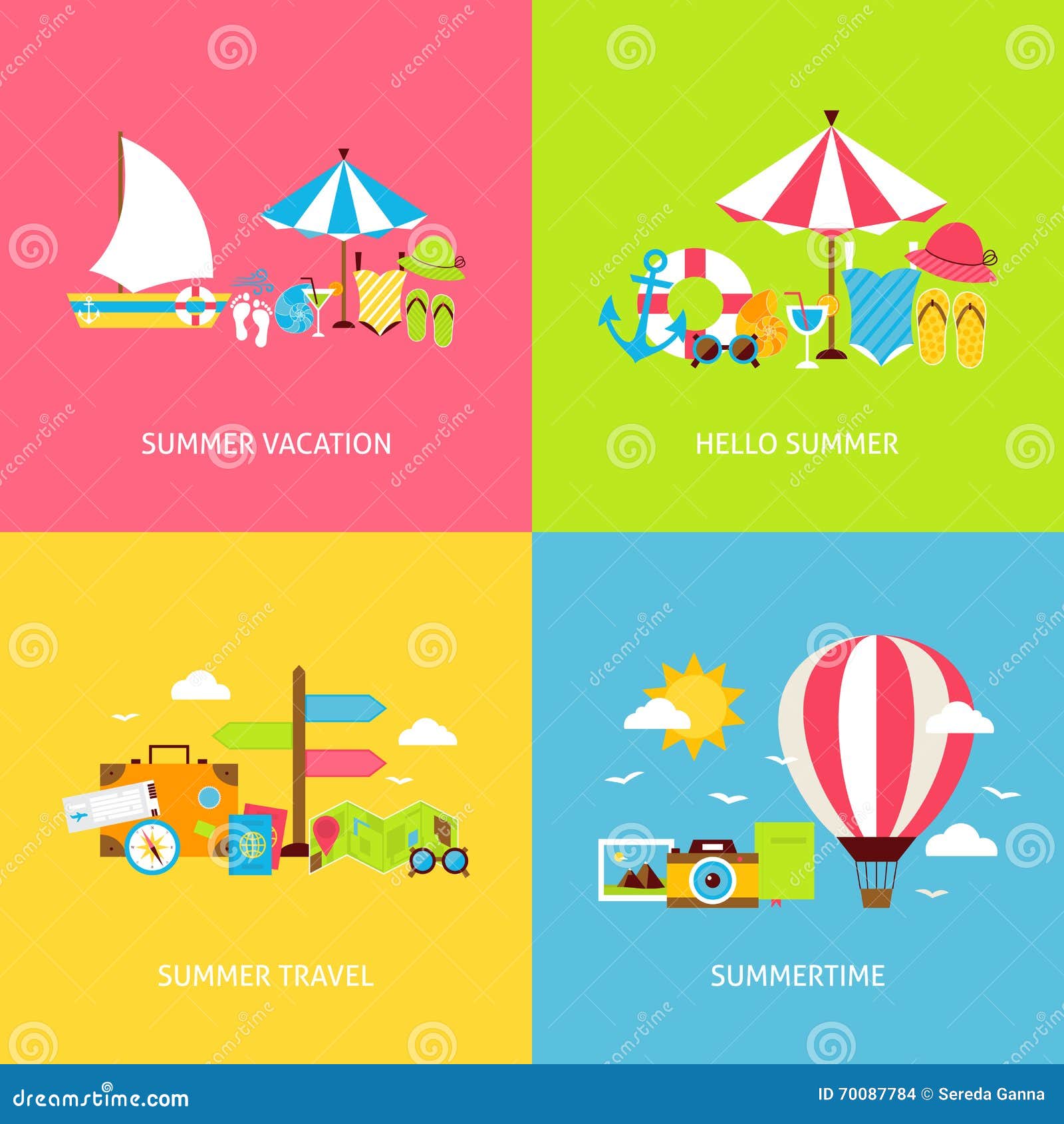 Summer Travel Vector Flat Concepts Set Stock Vector - Illustration of ...