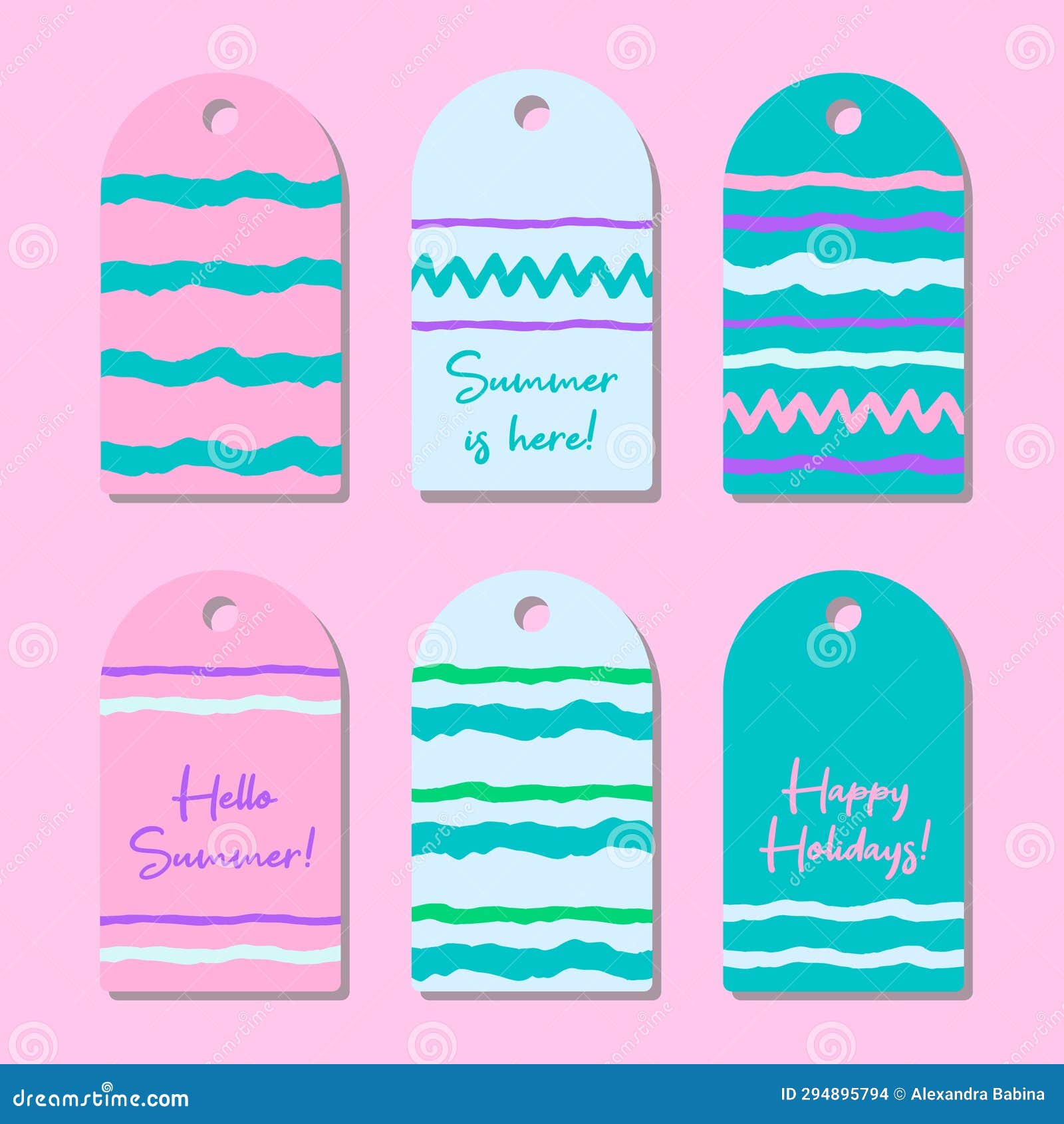 Summer Trendy Tag Set with Wavy Stripe Pattern. Stock Vector ...