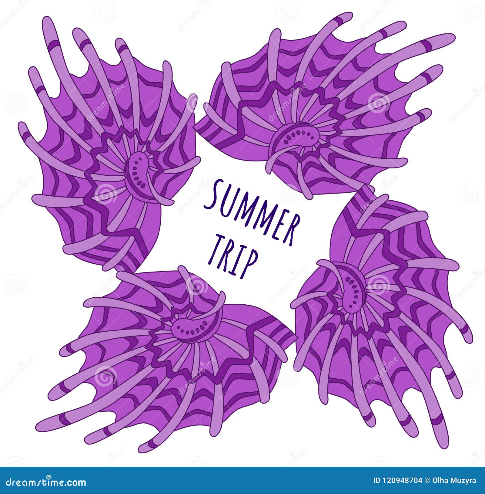 Summer Trip Violet Shells Frame Stock Vector - Illustration of cartoon ...