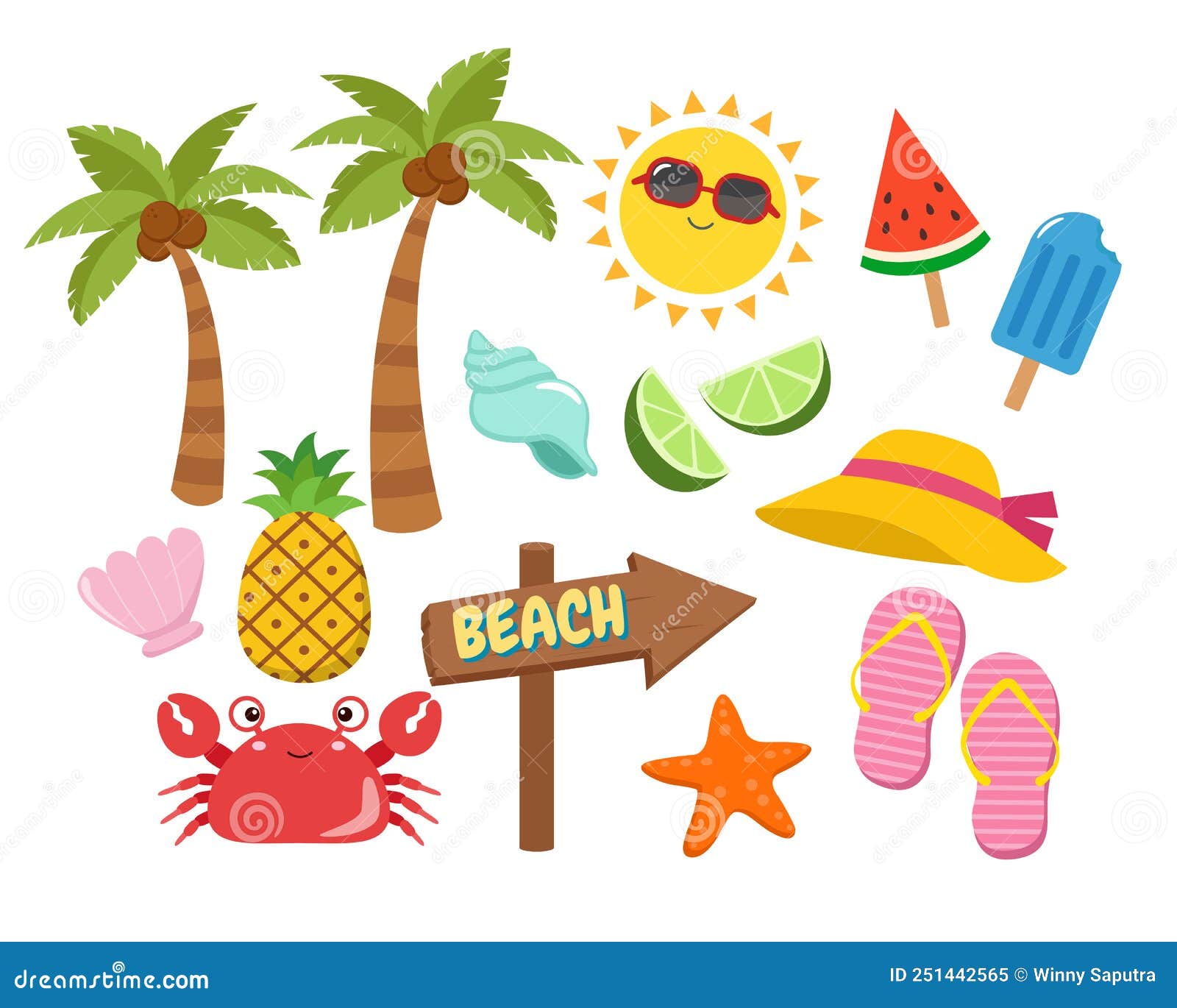Summer Tropical Beach Elements Collection Stock Vector - Illustration ...