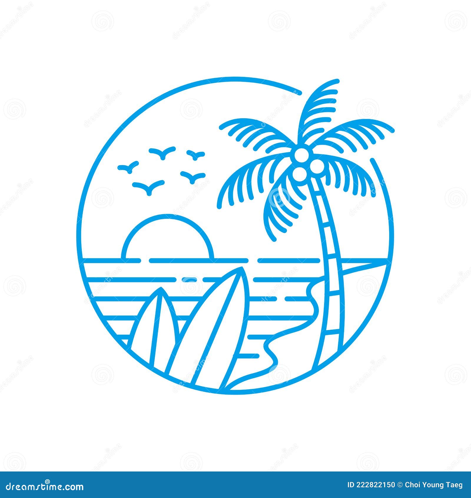 Summer on Tropical Island Line Vector Stock Vector - Illustration of ...