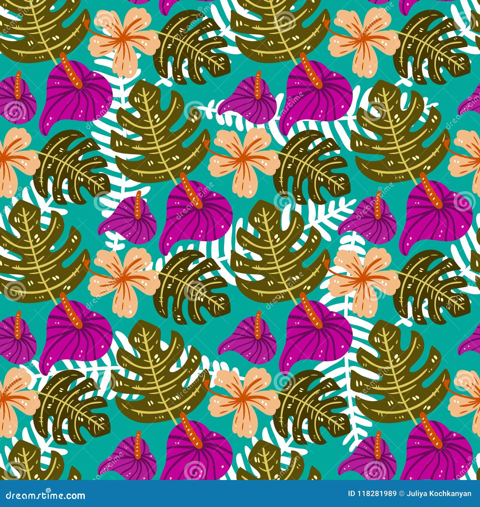 Summer Tropical Seamless Pattern Stock Vector - Illustration of ...