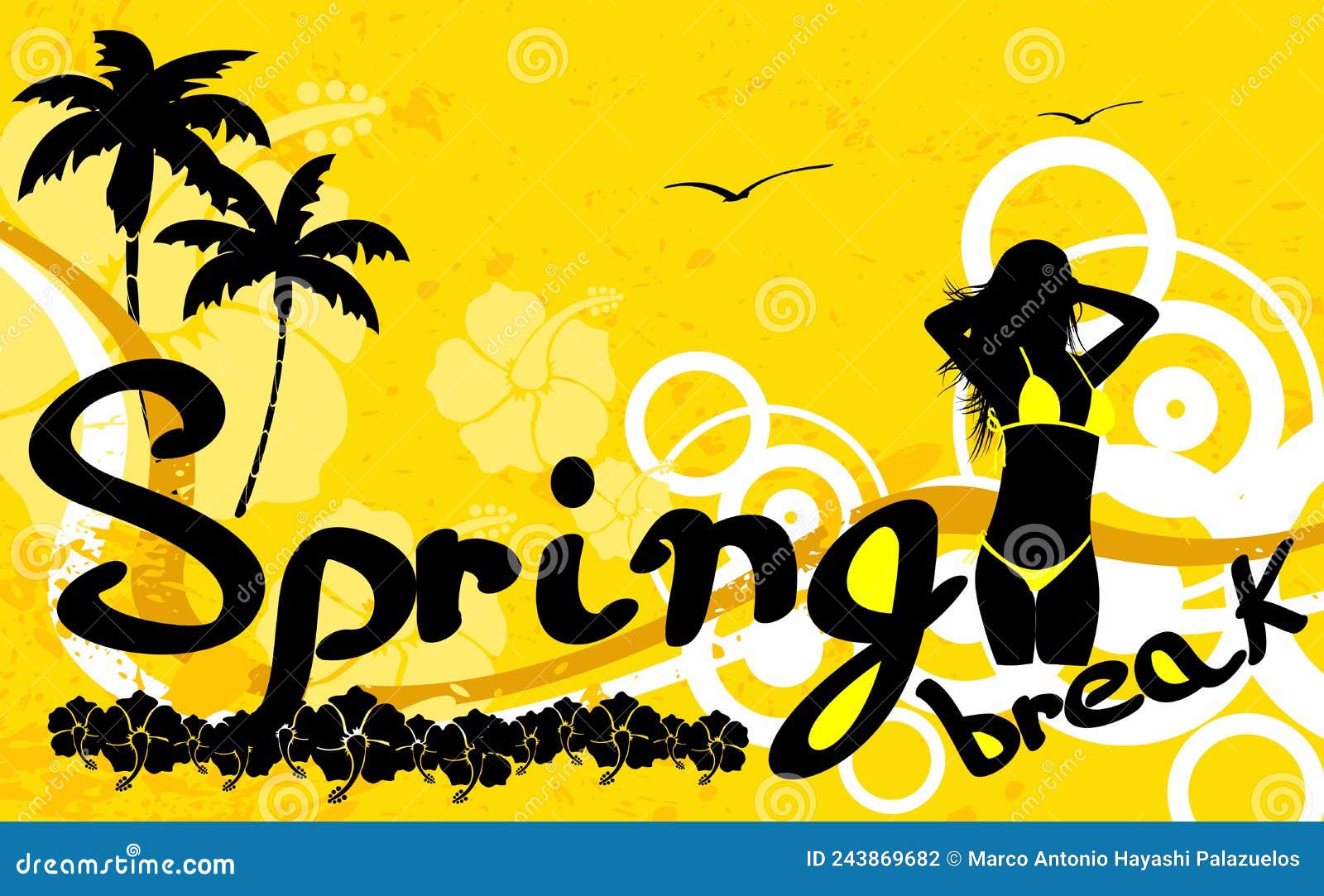 Summer Tropical Spring Break Background Postal Card Illustration Stock ...