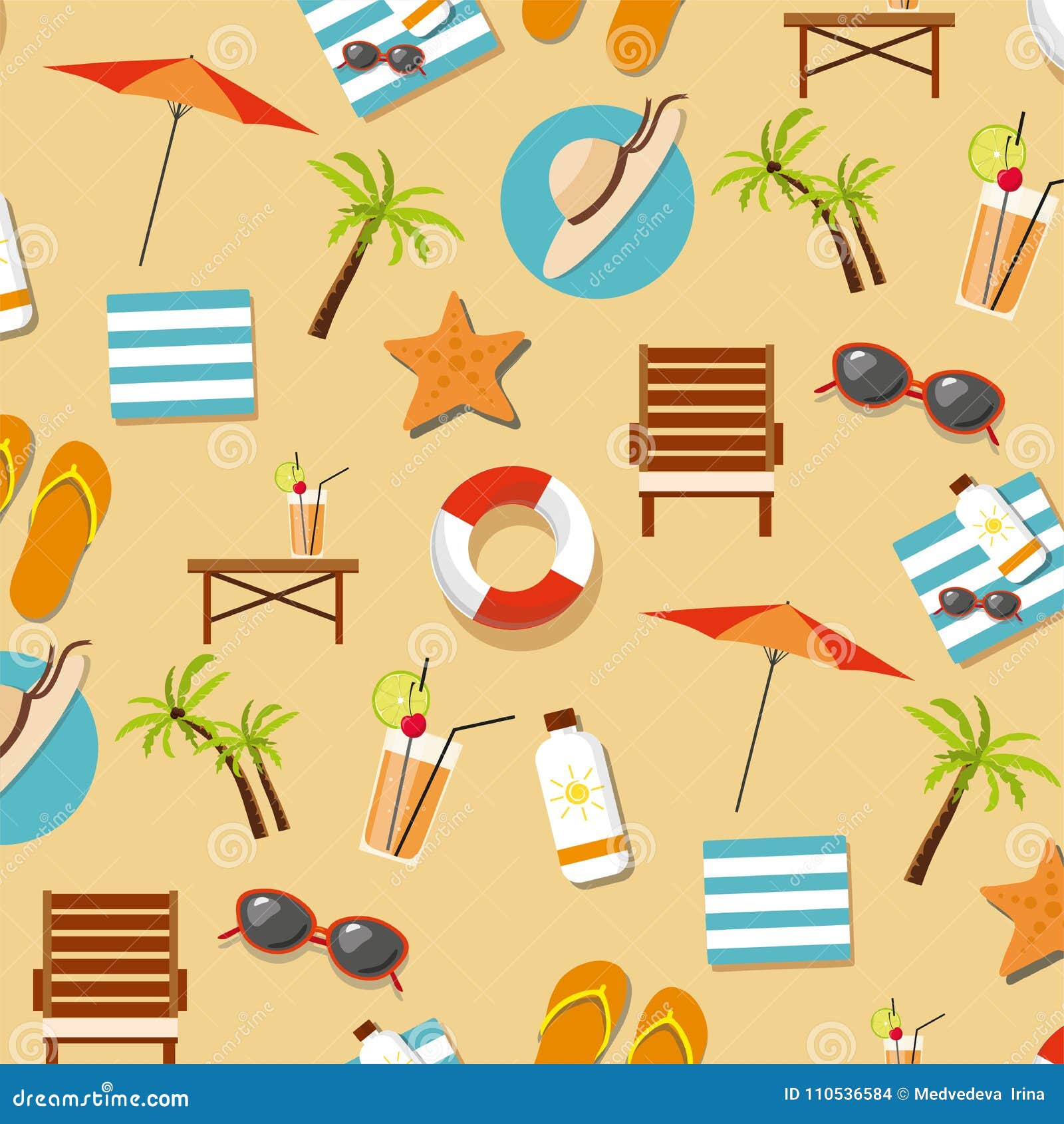 Summer Tropical Vacation Pattern with Sea Beach Elements Stock Vector - Illustration of natural ...