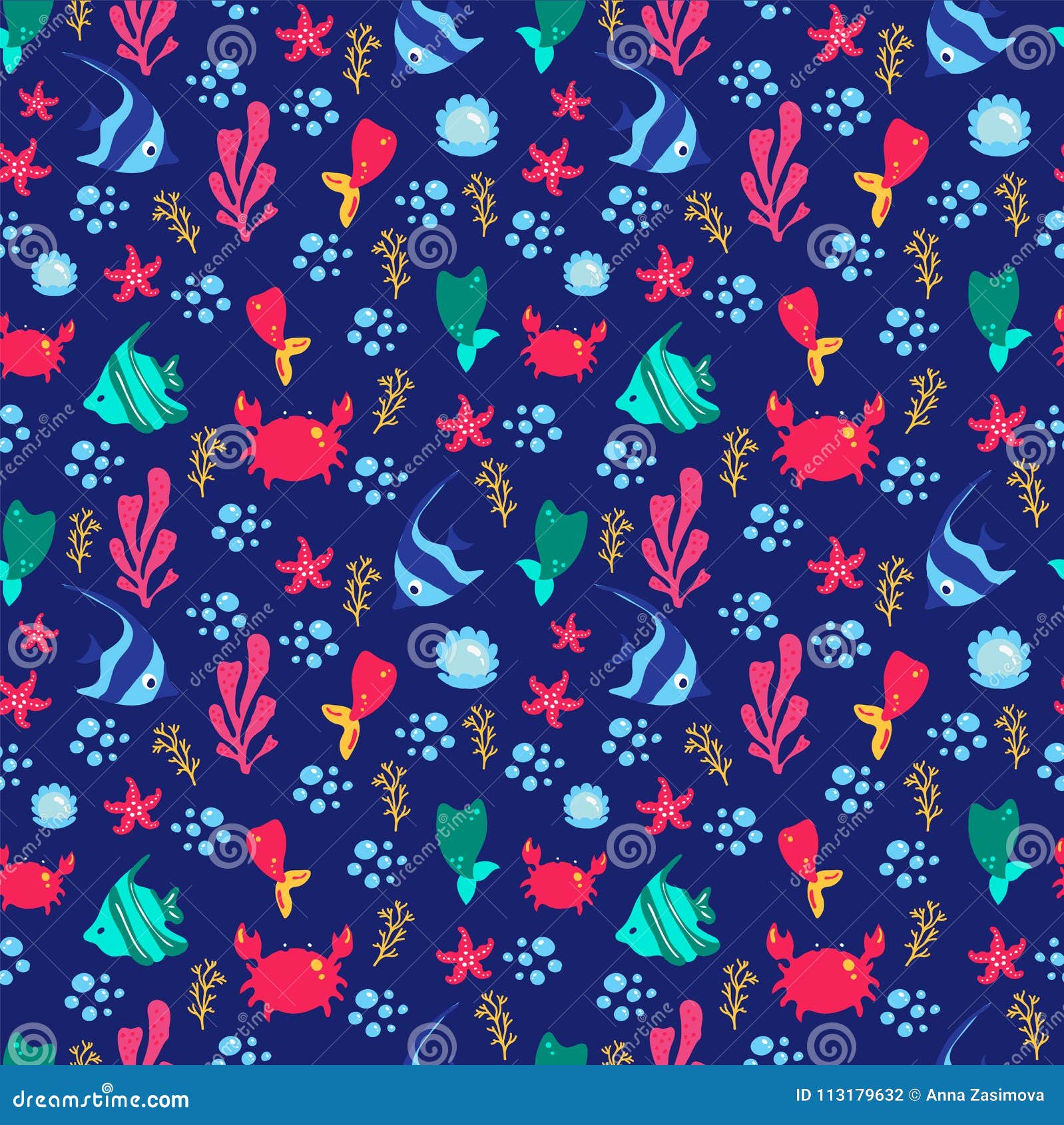 Summer Undersea Seamless Pattern. Seamless Background . Vector ...