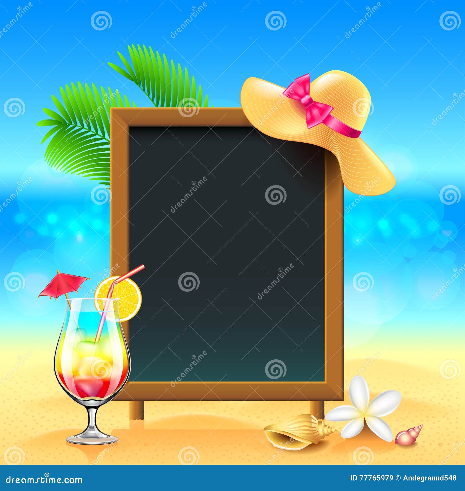 Summer Vacation Background with Cocktail and Menu Board Stock Vector ...