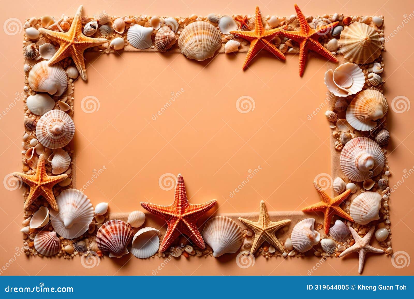 Summer Vacation Background Frame Border with Seashells and Seaside ...