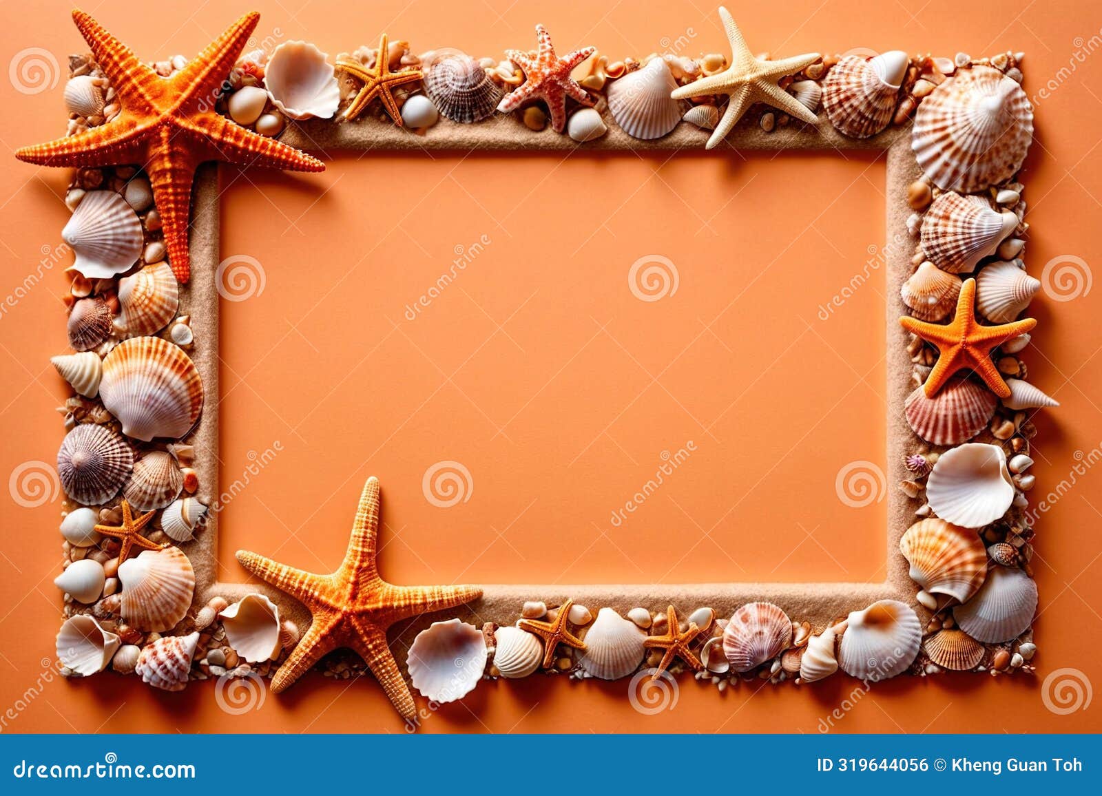 Summer Vacation Background Frame Border with Seashells and Seaside ...