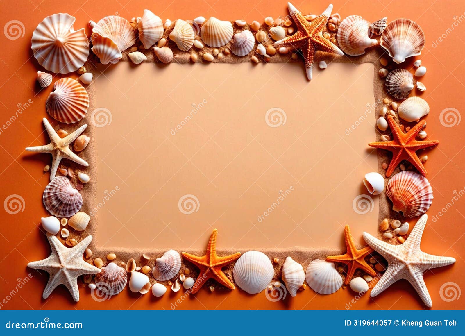 Summer Vacation Background Frame Border with Seashells and Seaside ...