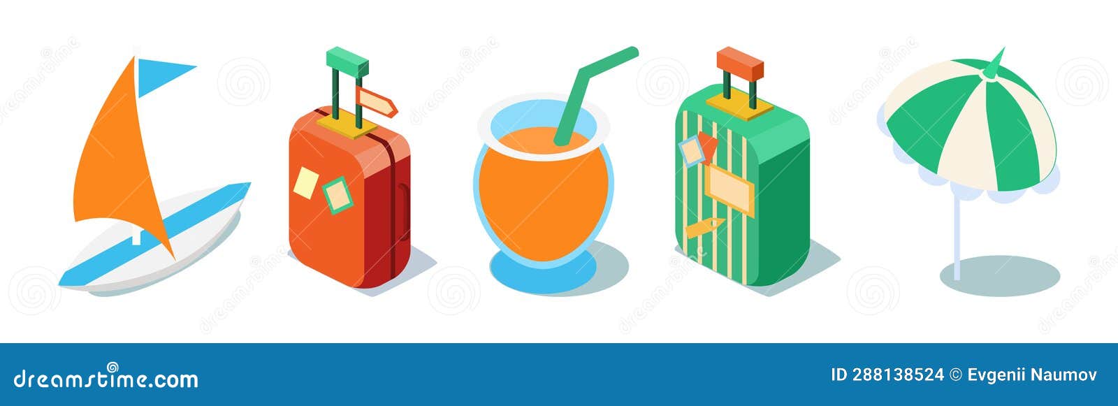 Summer Vacation and Beach Holiday Object Isometric Vector Set Stock Illustration - Illustration ...