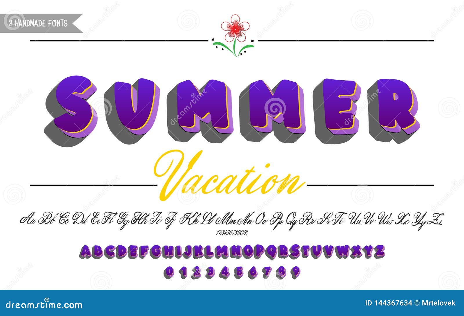Summer Vacation. Bold and Script Calligraphy Font, Latin Alphabet with ...