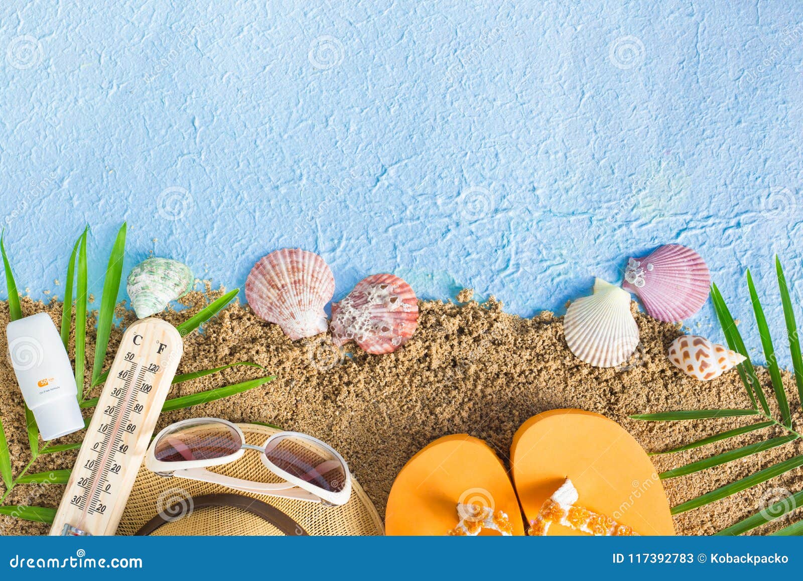 Flat lay summer beach stock image. Image of recreation - 117392783