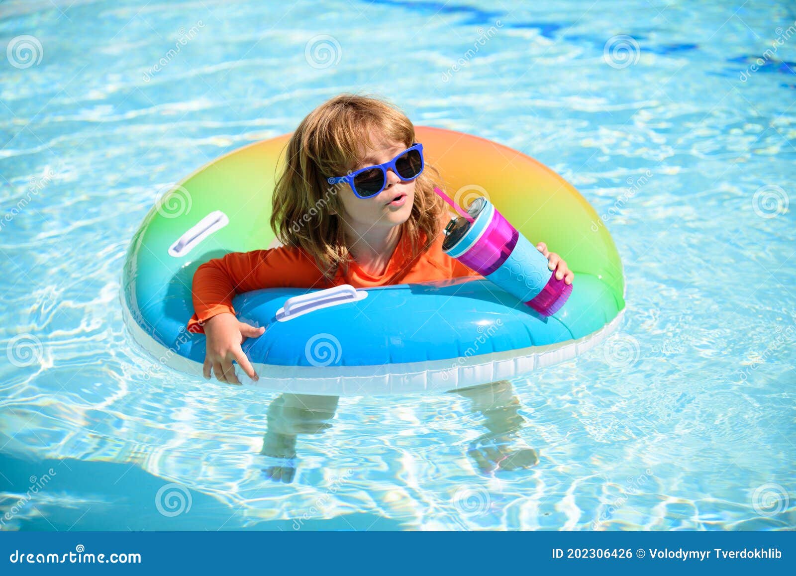 Summer Vacation. Cute Kid in Swimming Pool. Stock Photo - Image of swim ...